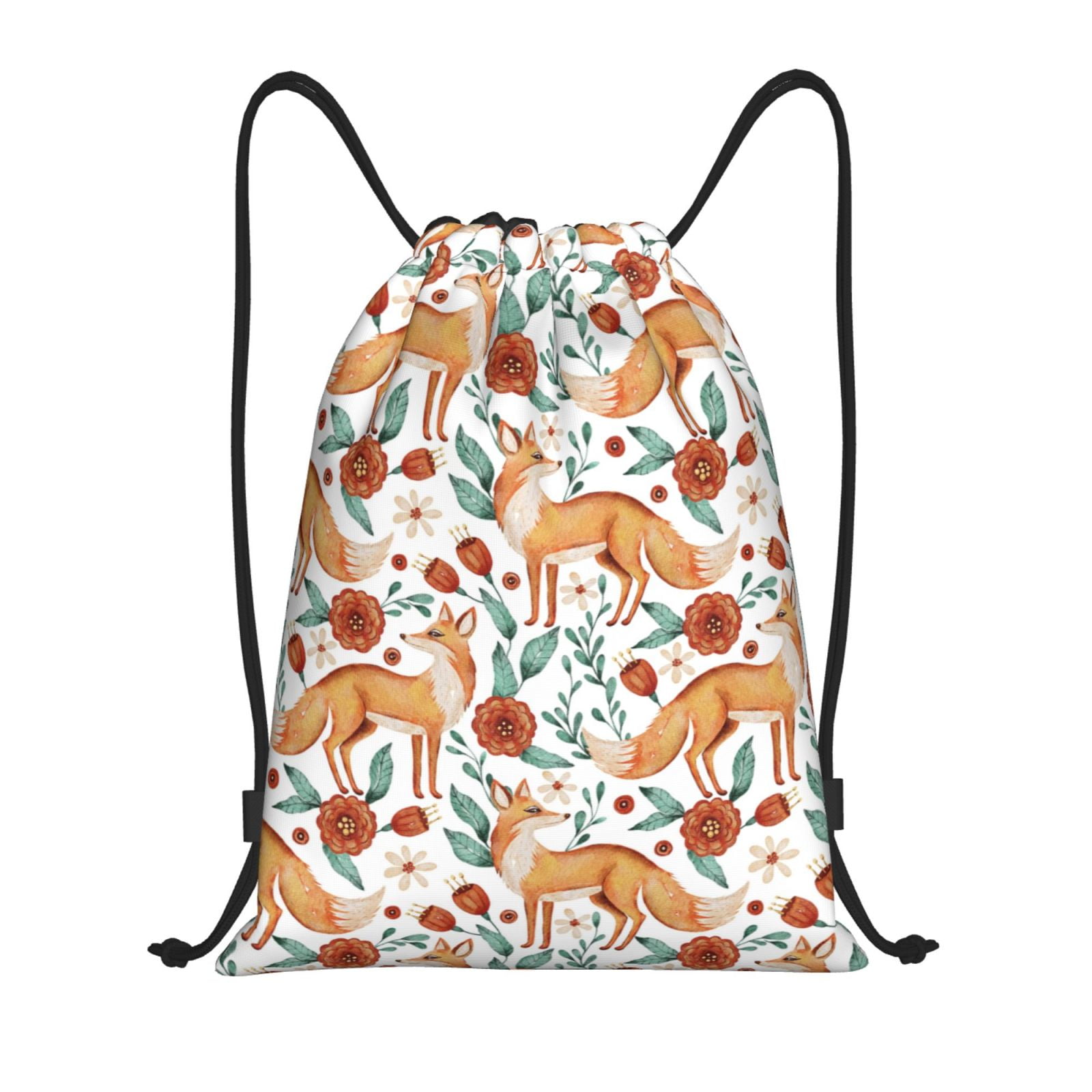Rocae Foxes and Floral Harmony for Gym Bag Drawstring Bags Gym Backpack ...