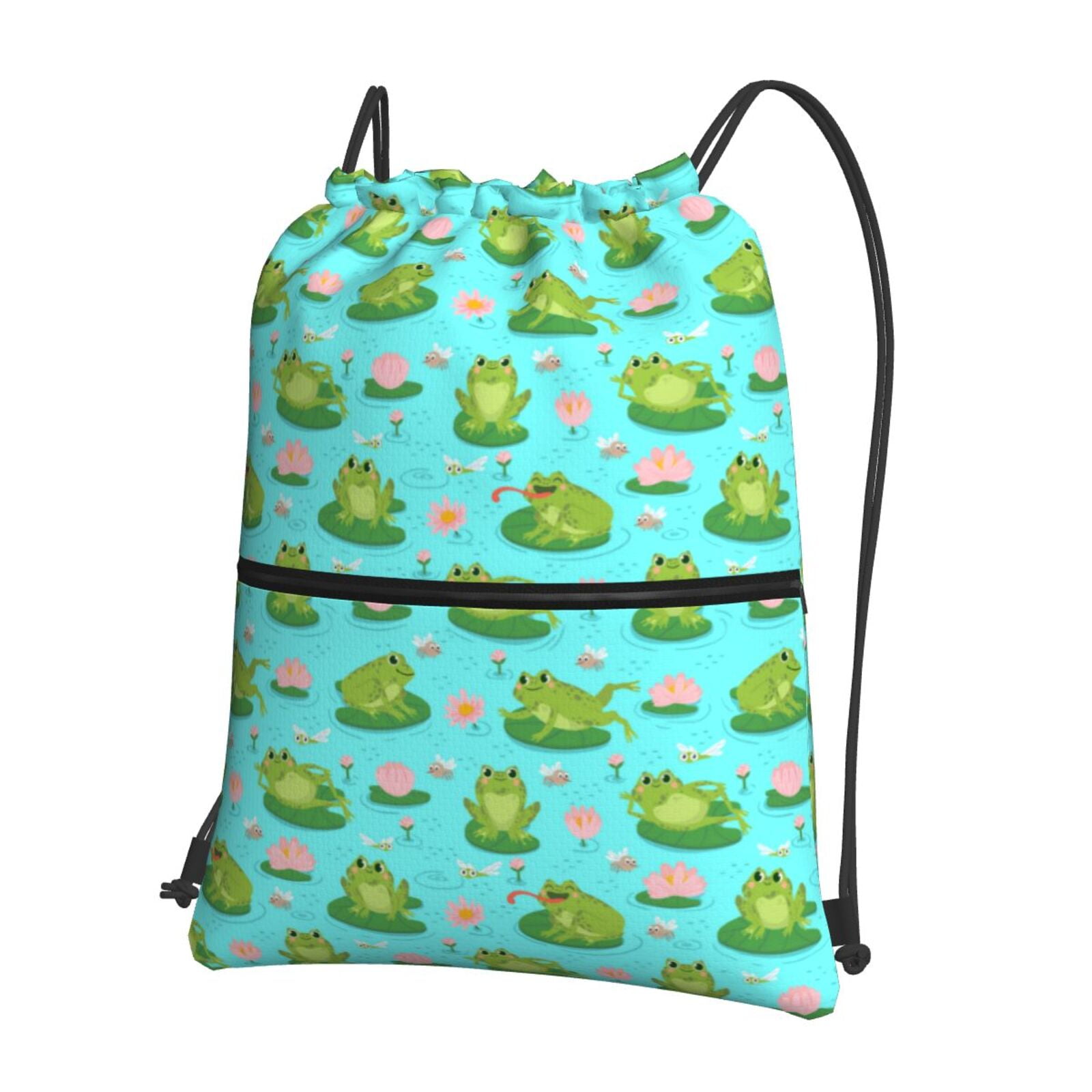 Rocae Frogs And Aquatic Plants for Drawstring zipper Backpack Gym ...