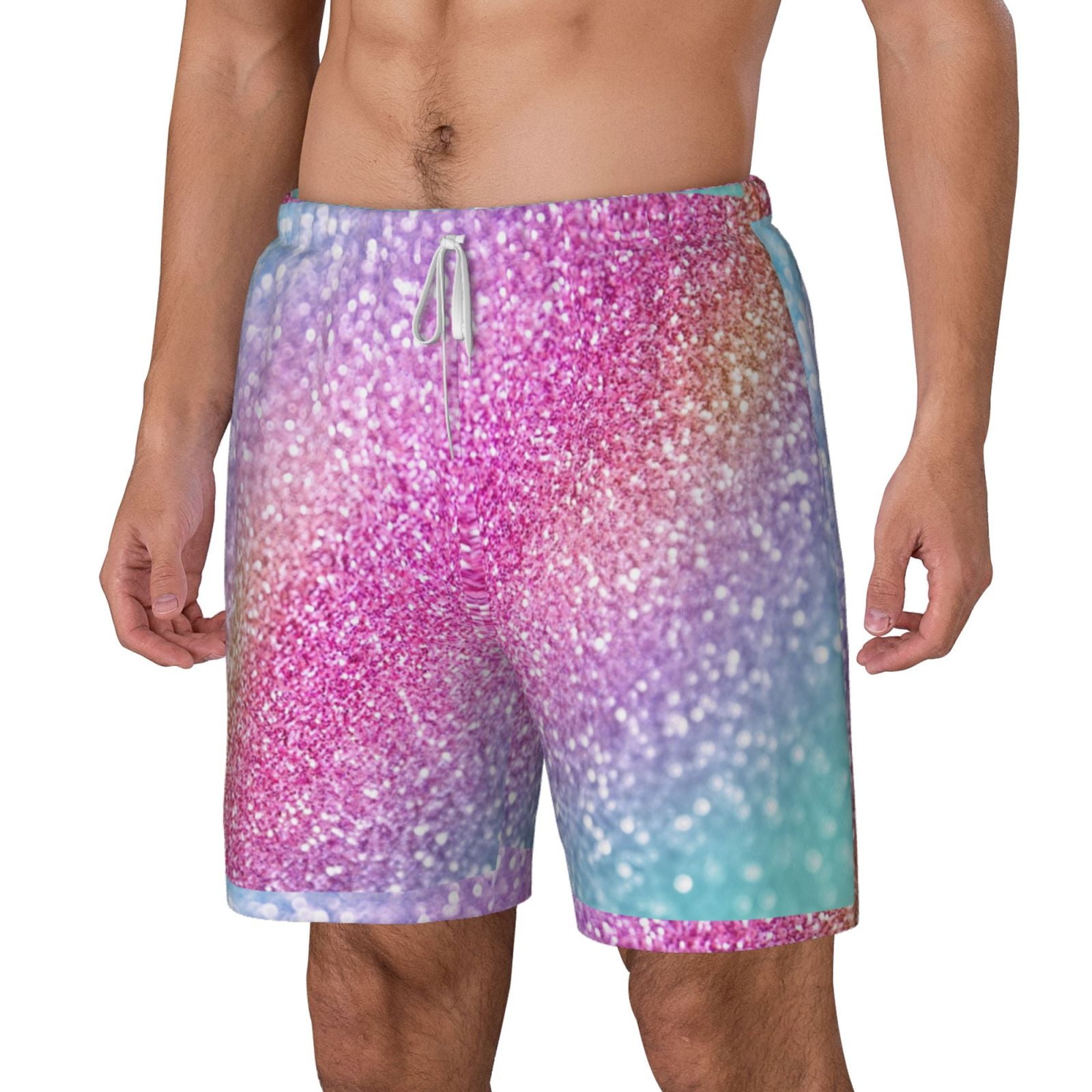 Rocae Fun Rainbow Pink for Men's Swim Trunks Quick Dry With Two Side ...