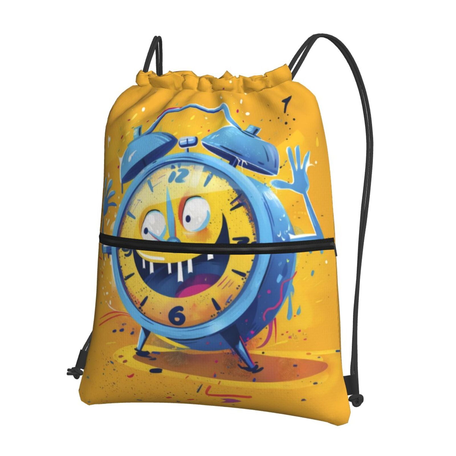 Rocae Funny Alarm Clock Illustration for Drawstring zipper Backpack Gym ...