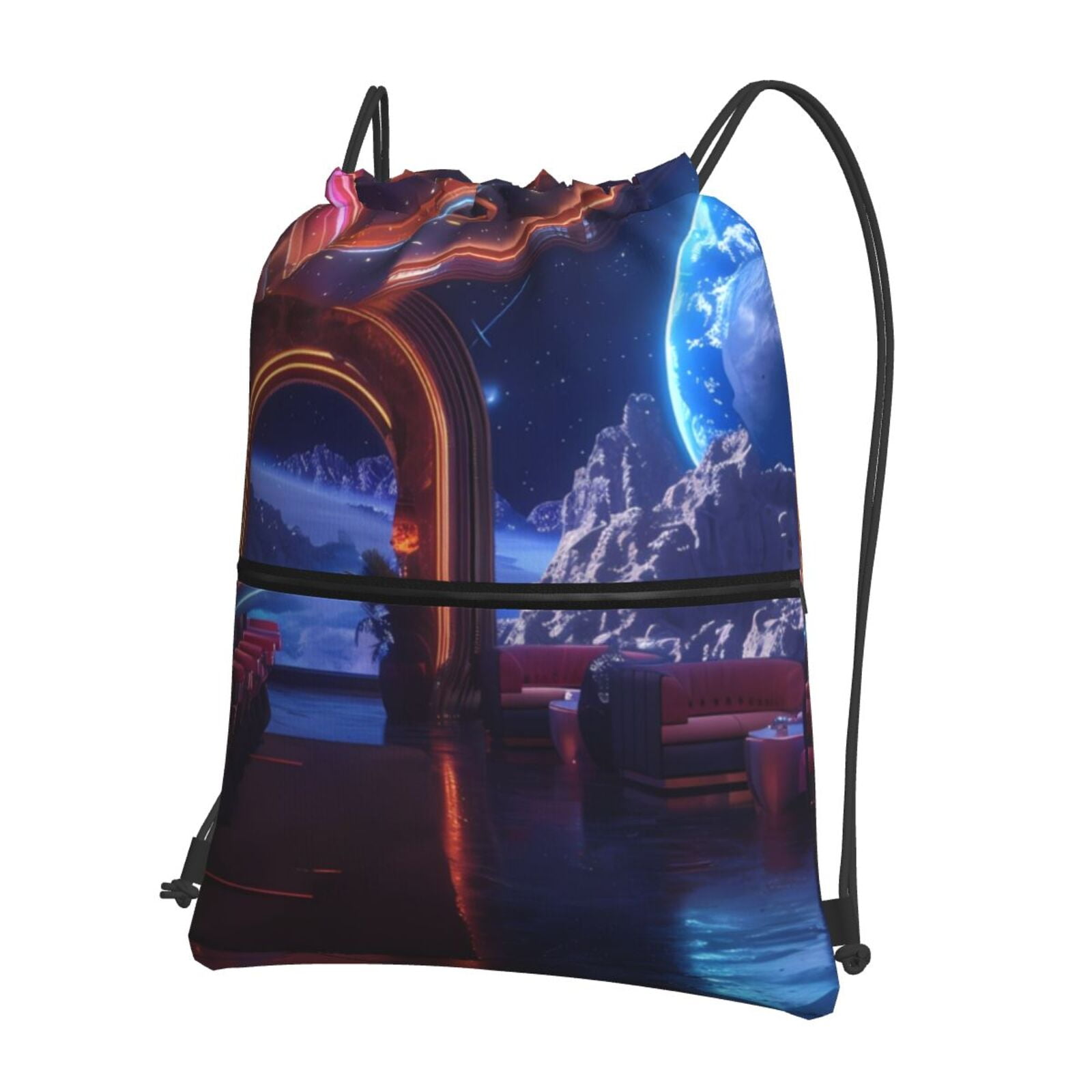 Rocae Futuristic Bar Space View for Drawstring zipper Backpack Gym ...
