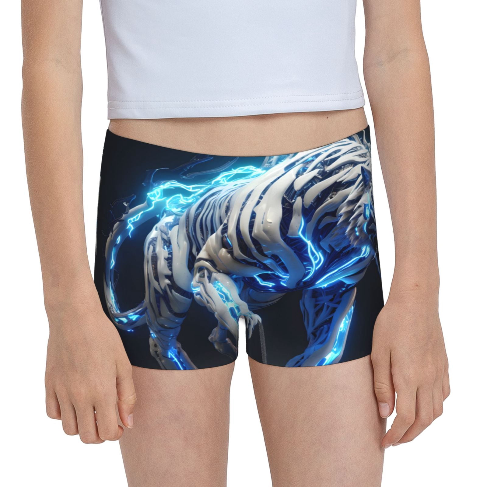 Rocae Futuristic Blue Light White Tiger for Girls' Cotton Boxer Briefs ...