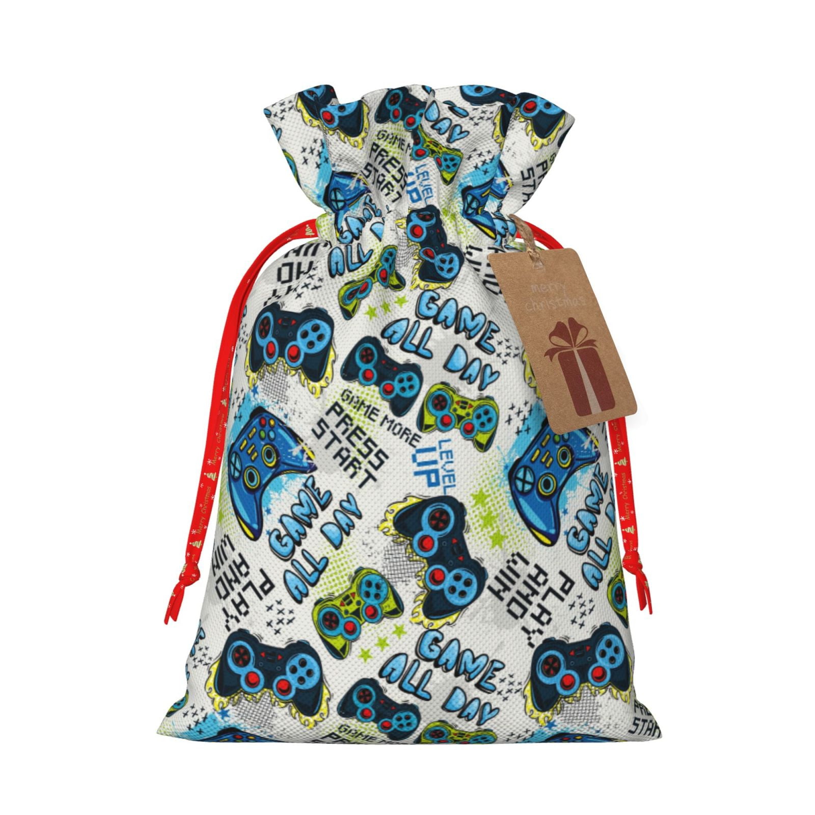 Rocae Game All Day for Christmas Drawstring Linen Gift Bag with ...