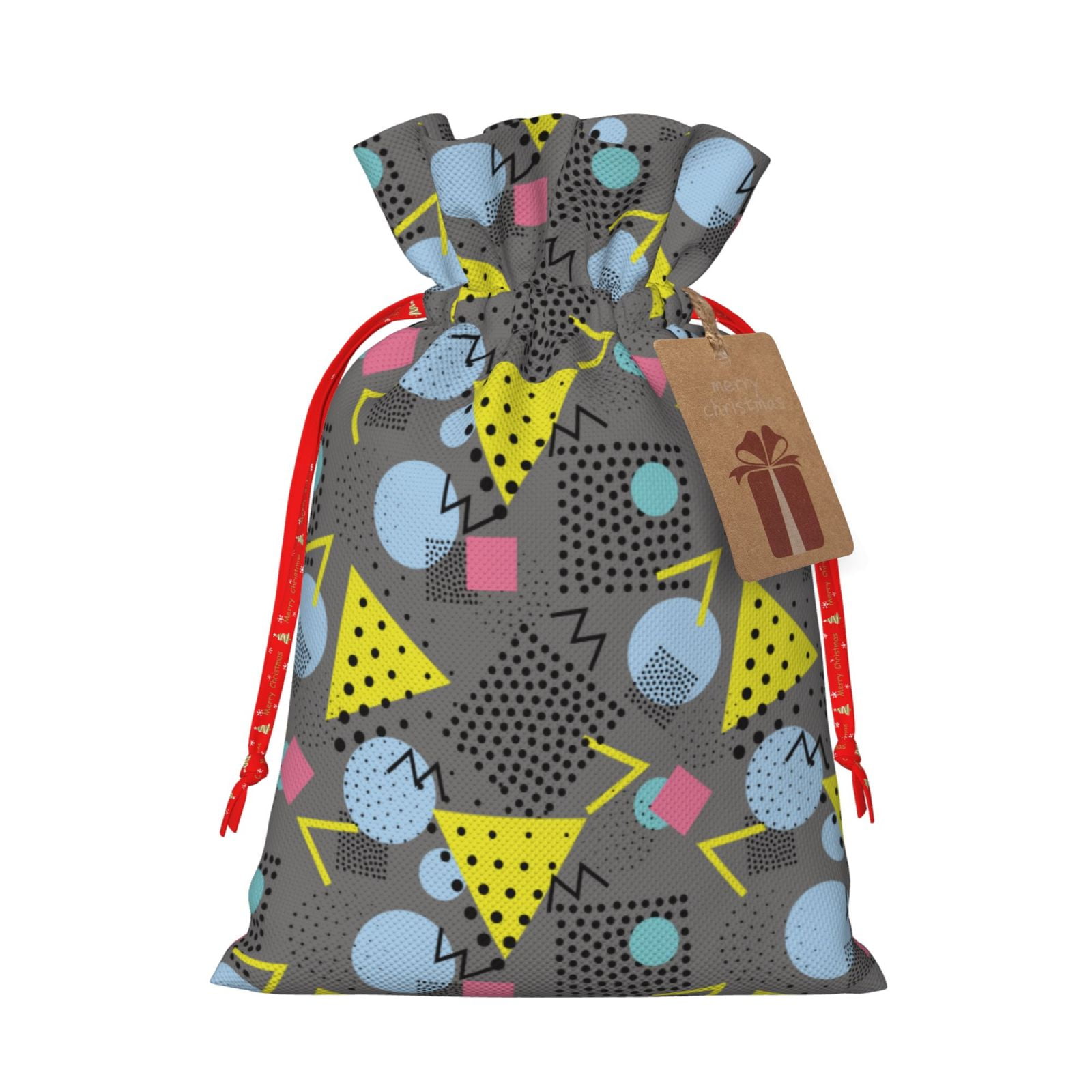 Rocae Geometric for Christmas Drawstring Linen Gift Bag with ...