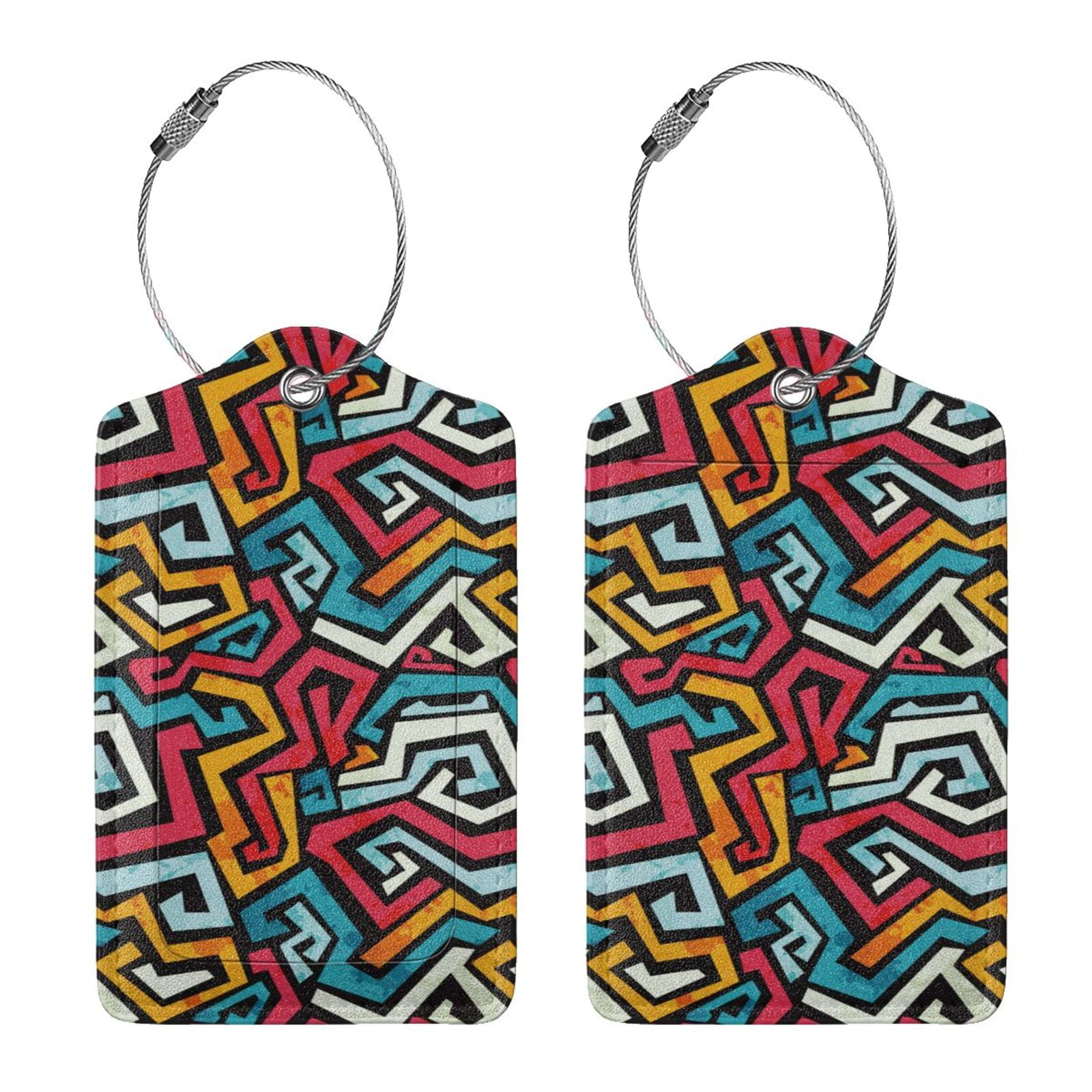 Rocae Geometry for Leather Luggage Baggage Tags ID Label Privacy Cover ...