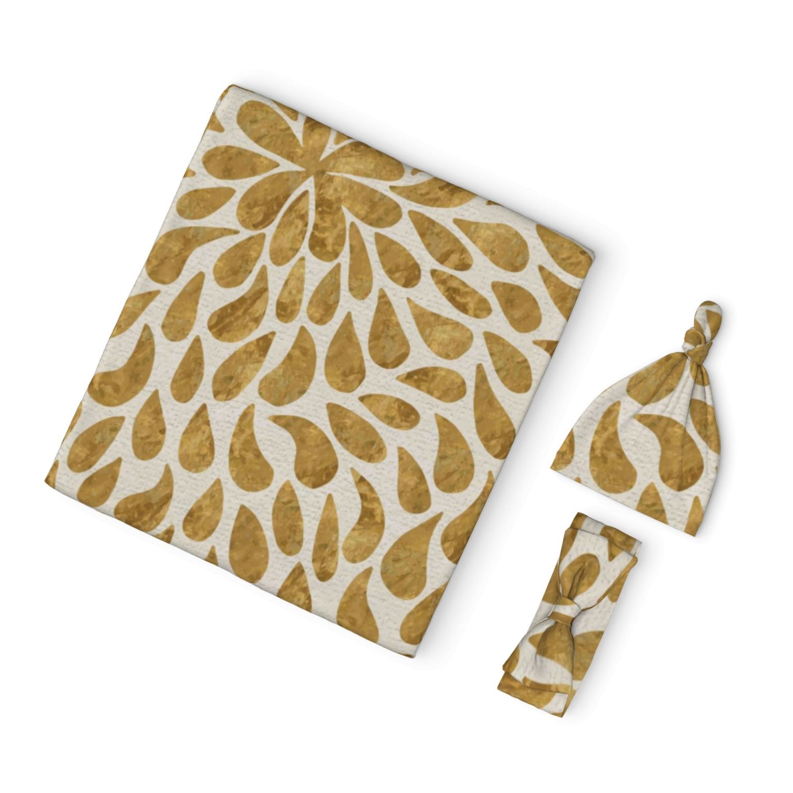 Rocae Gold Drops for Newborn Swaddle Set with Matching Beanie Hat and Headband Bow Baby Blanket ...