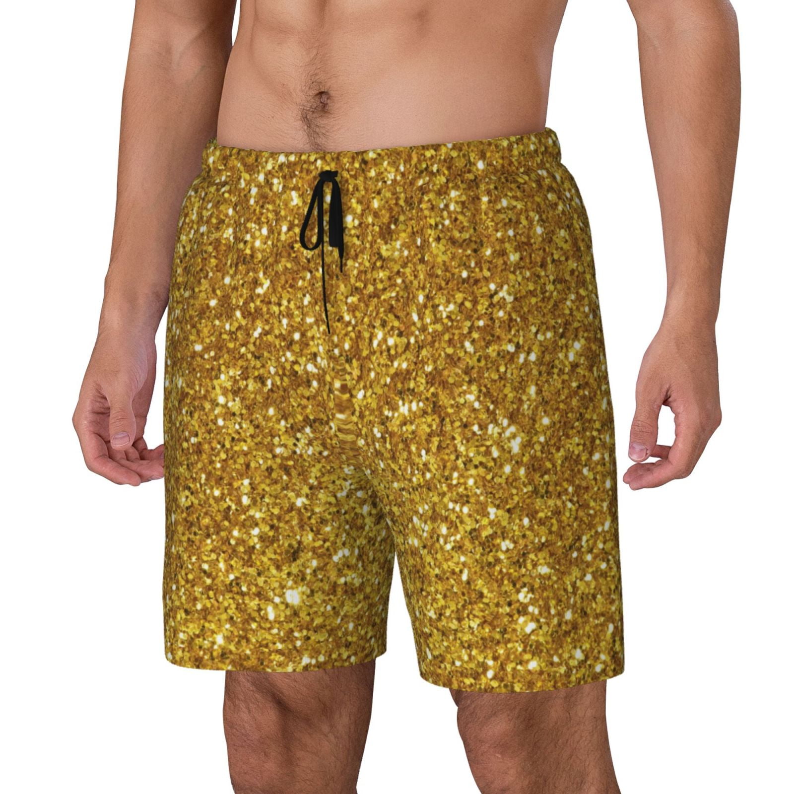 Rocae Gold Glitter for Men's Swim Trunks Quick Dry With Two Side ...