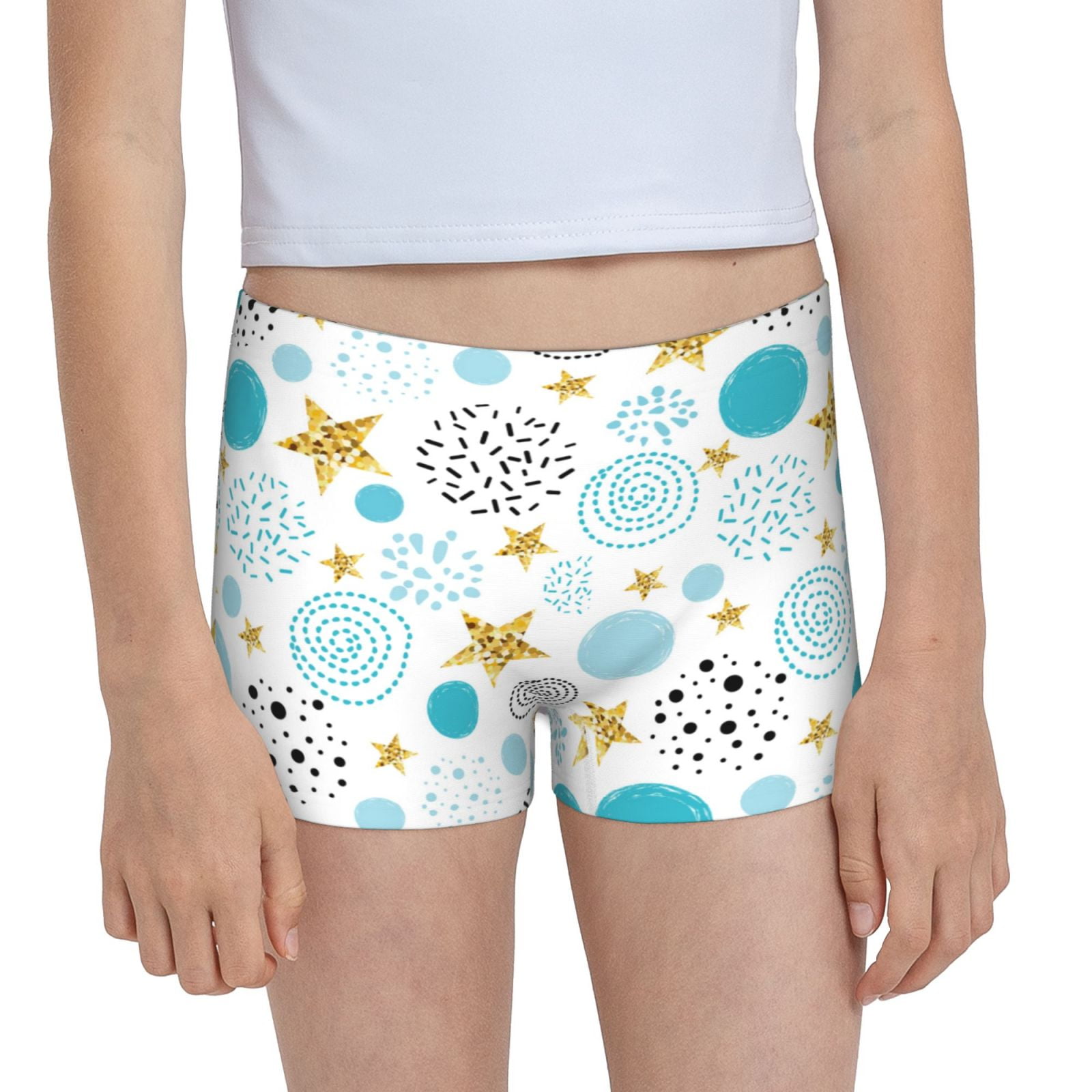 Rocae Gold Stars Blue Dots Pattern for Girls' Cotton Boxer Briefs, Soft ...