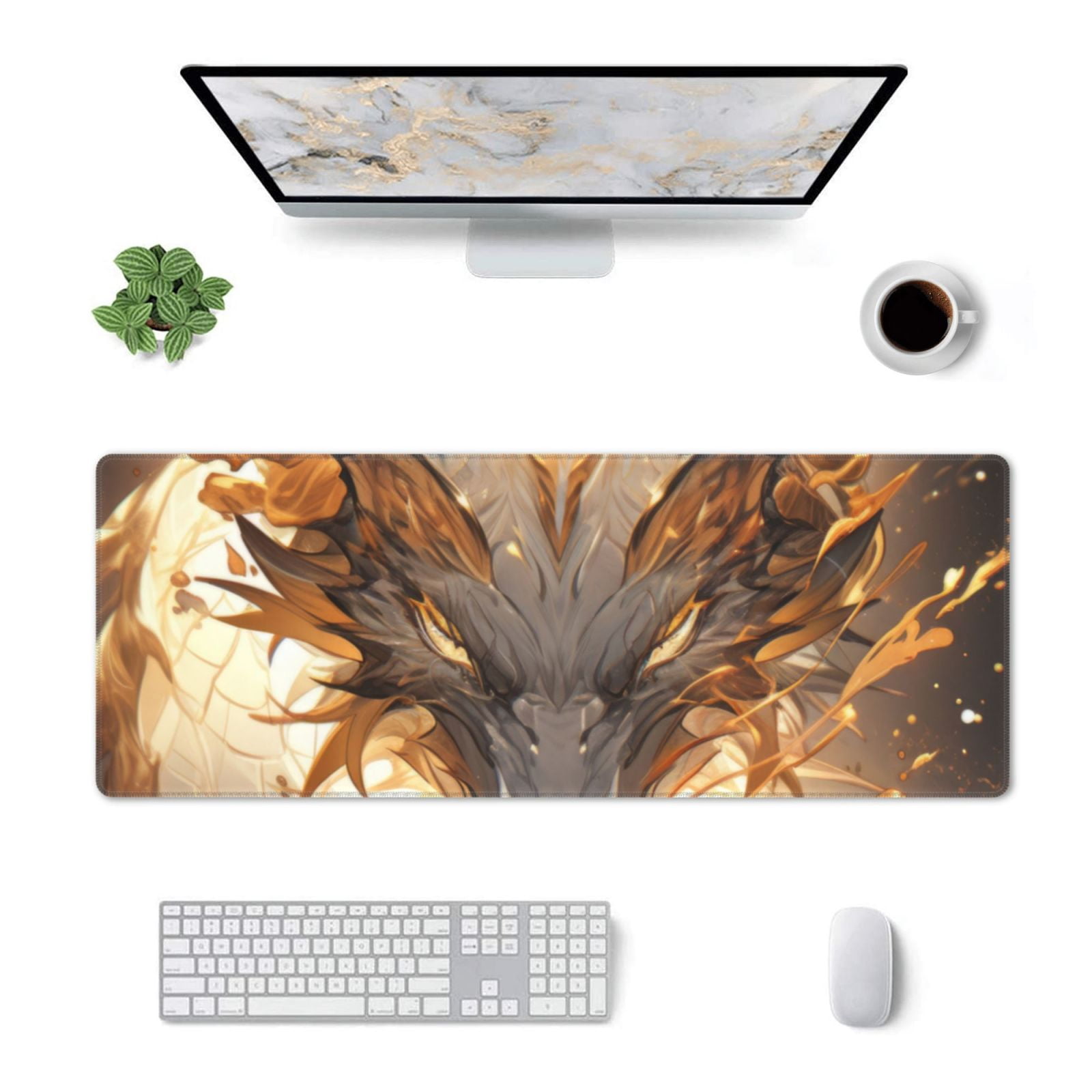 Rocae Golden Horned White Dragon for Gaming Mouse Pad, Mouse Pad Large ...