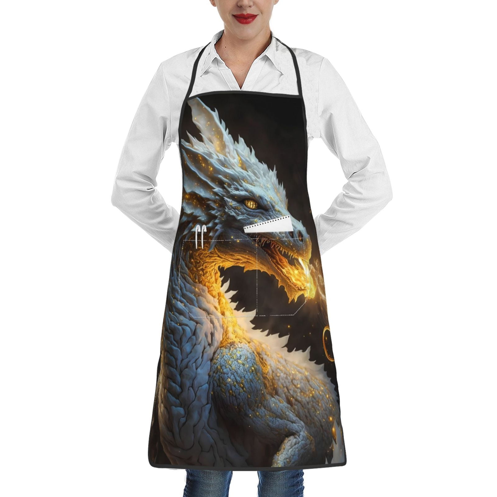 Rocae Golden White Fire Dragon for Kitchen Aprons for Women Adjustable ...
