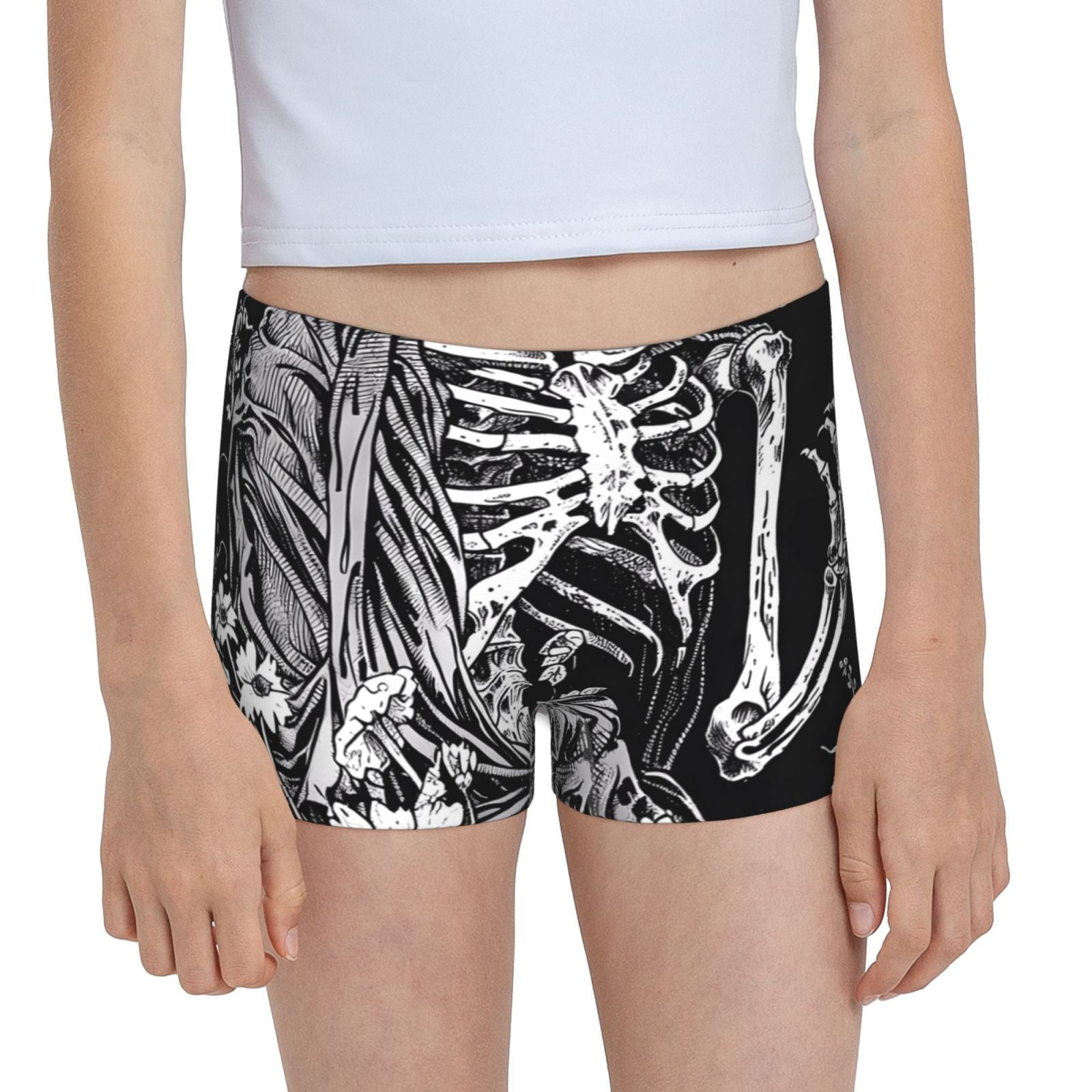 Rocae Gothic Skull Floral Art for Girls' Cotton Boxer Briefs, Soft Mid ...