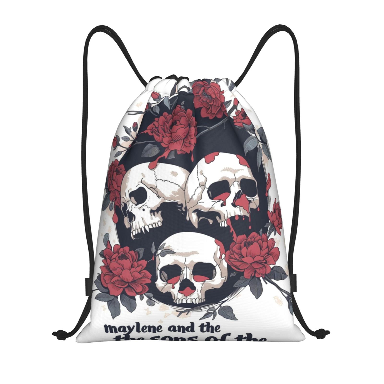 Rocae Gothic Skulls And Roses for Gym Bag Drawstring Bags Gym Backpack ...