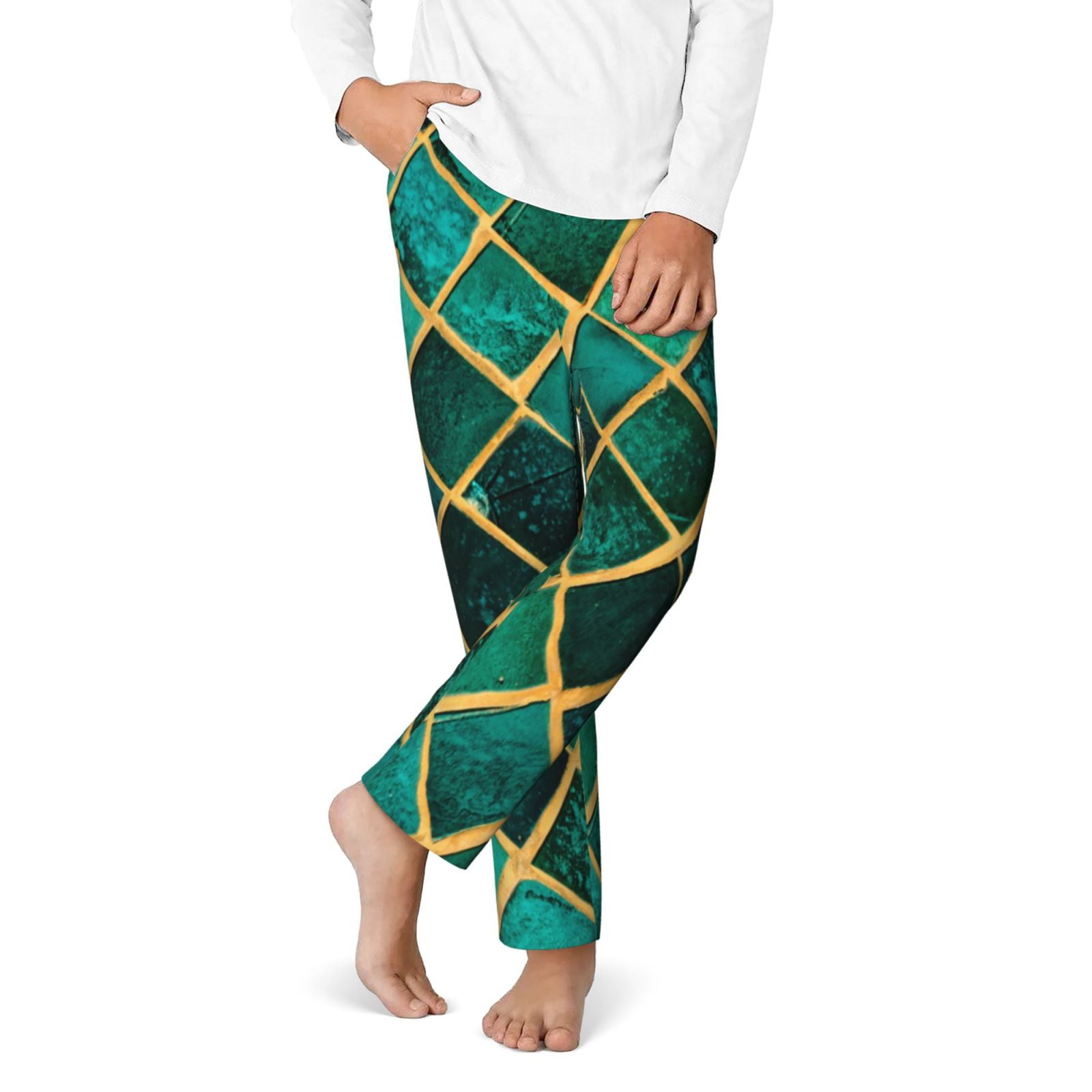 Rocae Green Mosaic Glass for Teenagers' Pajama Pants,Girls lounge pants ...