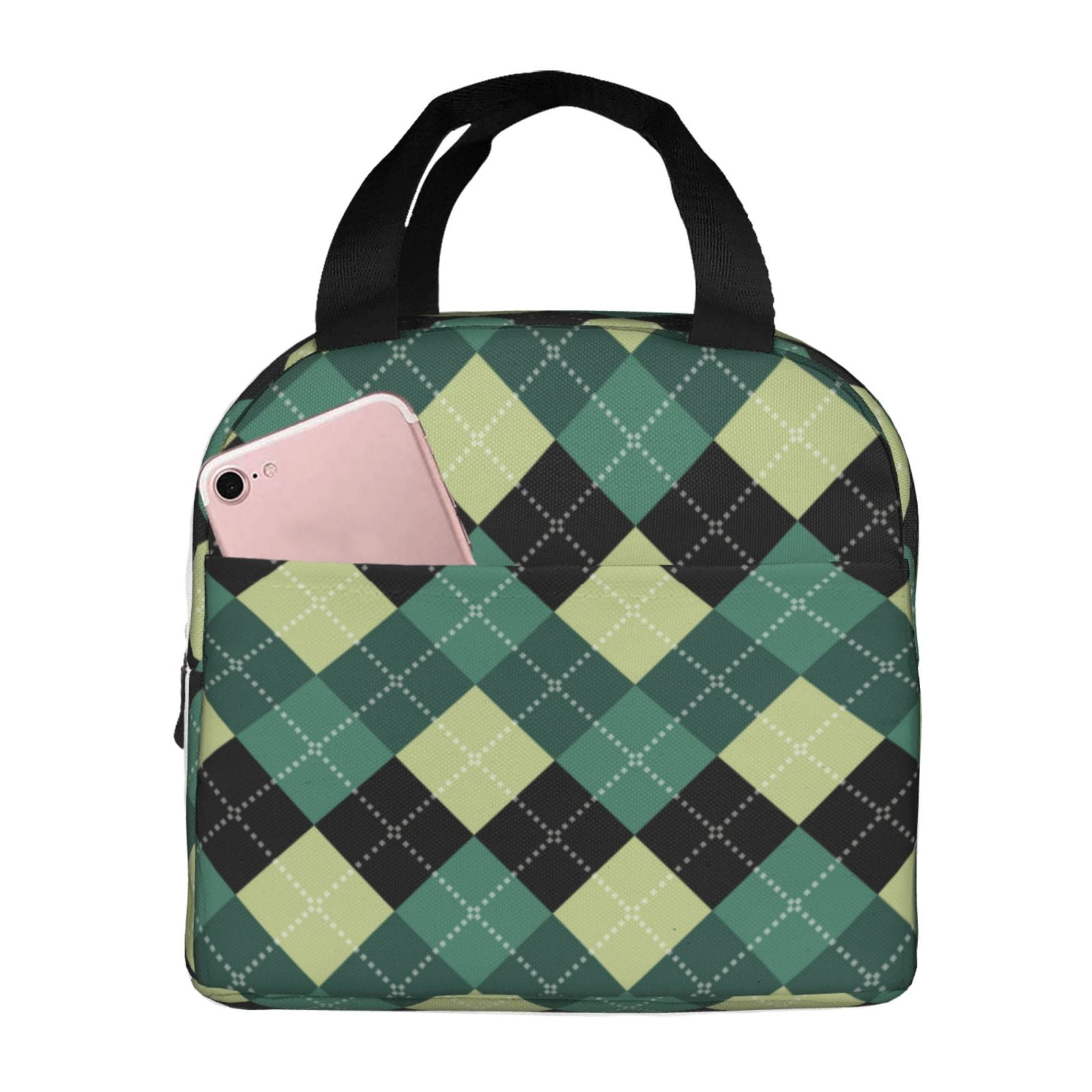 Rocae Green Squares for Insulated Lunch Bag for Women Men,Large Lunch ...