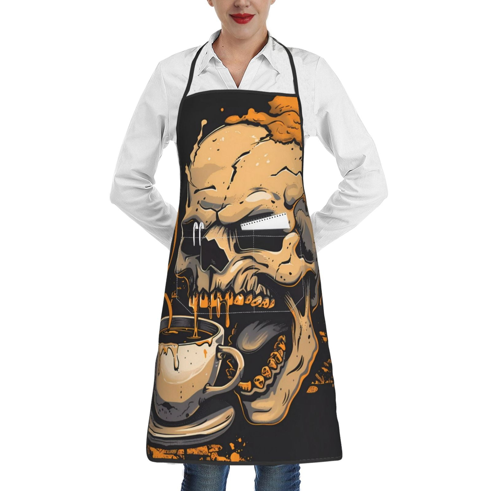Rocae Grim Coffee Skull for Kitchen Aprons for Women Adjustable Cooking ...