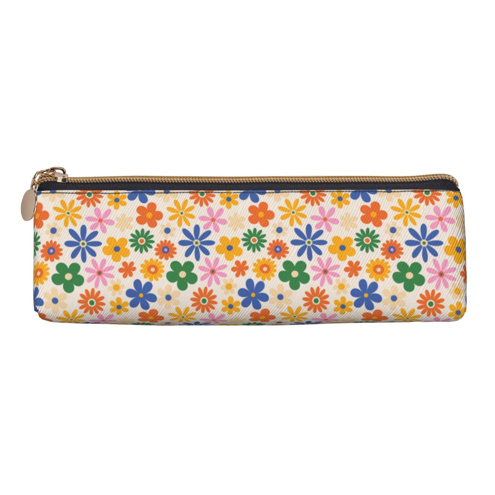 Rocae Groovy Daisy Flowers for Leather Pencil Case - Zippered Pen Case ...