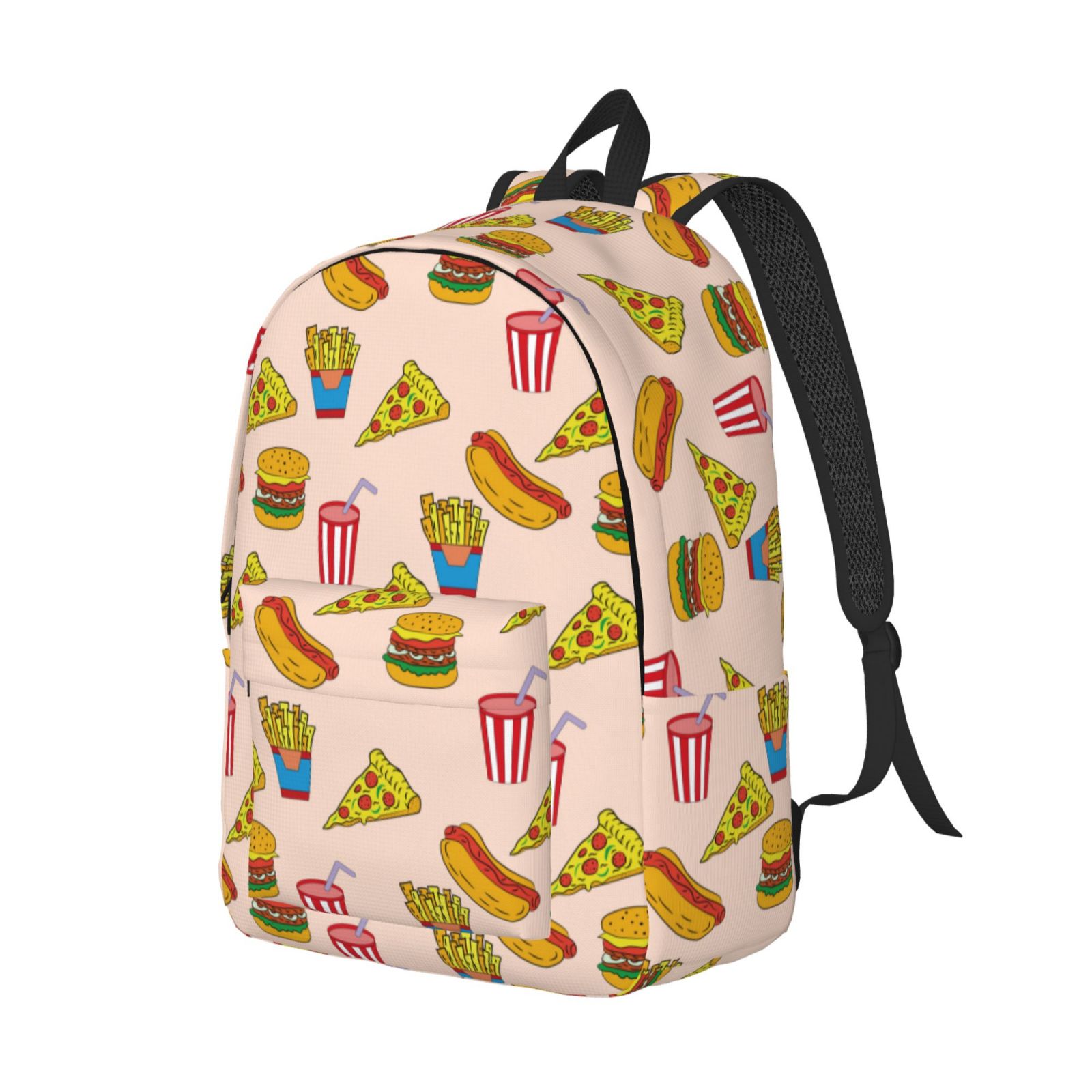 Rocae Hamburger Pizza Coke for Durable Canvas Backpack Leisure Large ...