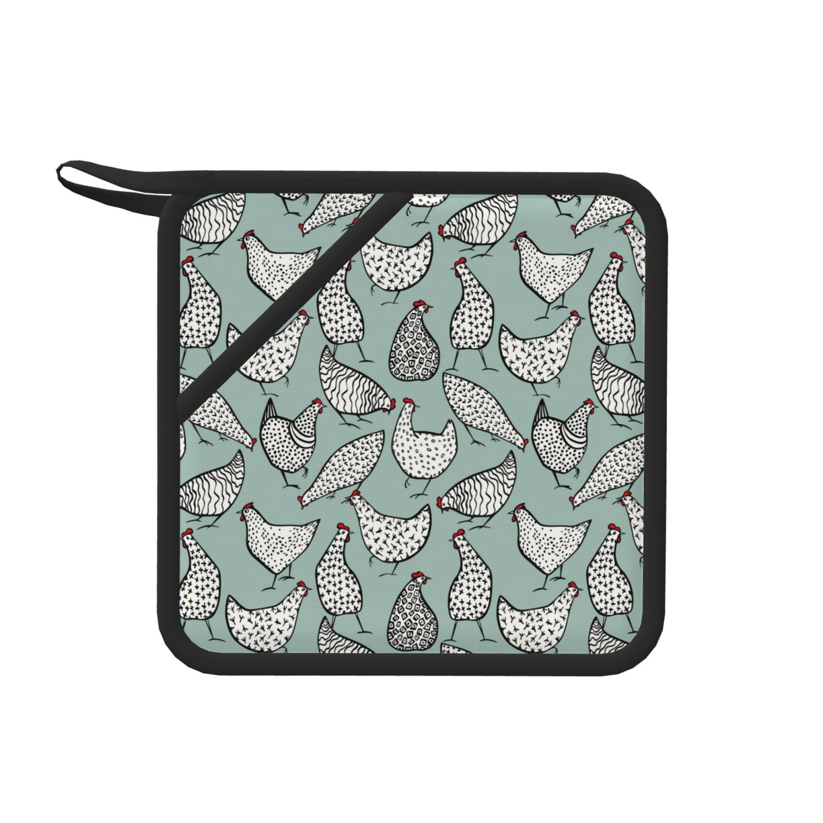 Rocae Hand Drawn Chickens for Square Silicone Anti-scalding Mat Trivet ...