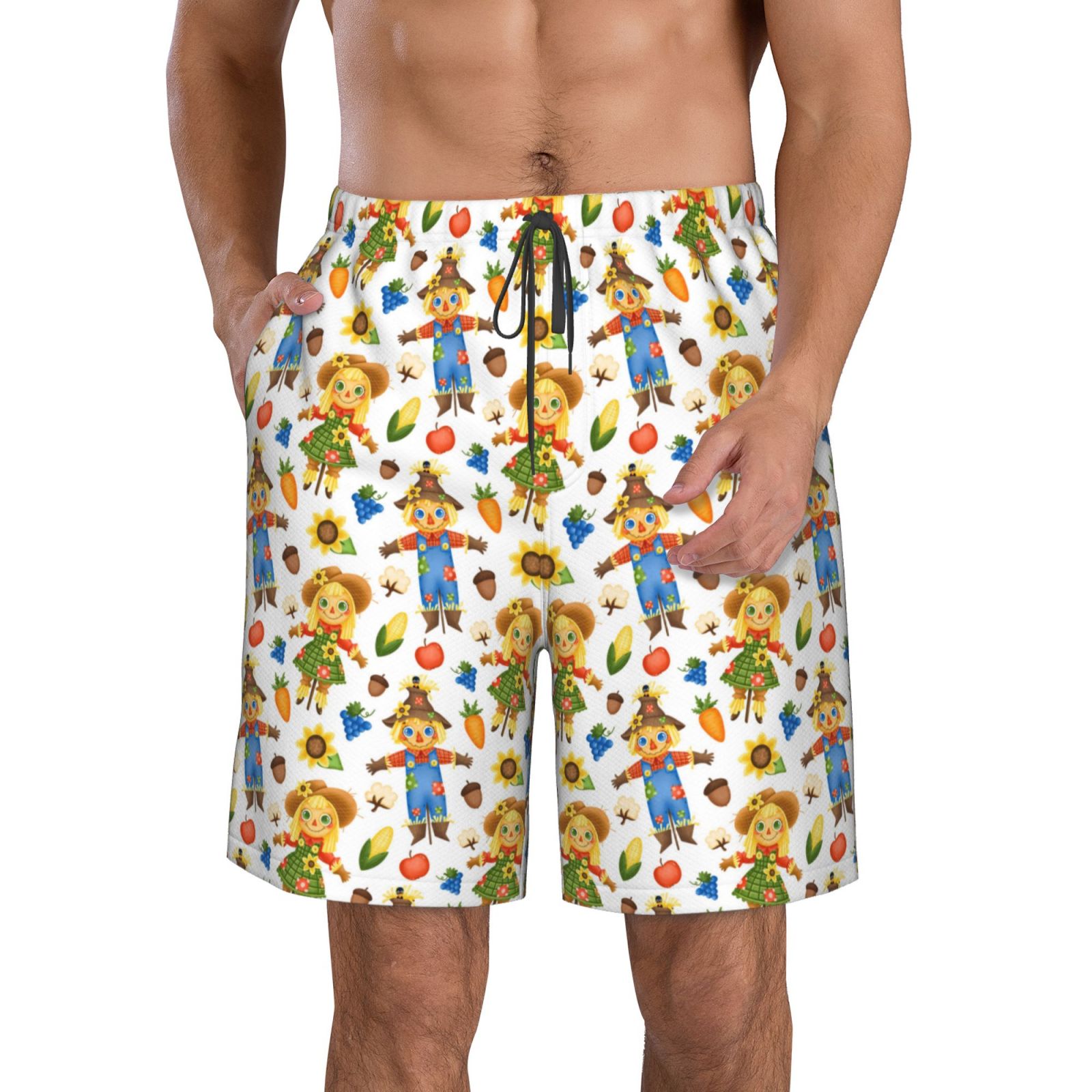 Rocae Harvest Scarecrow Pattern for Men's Beach Shorts Casual Elastic ...