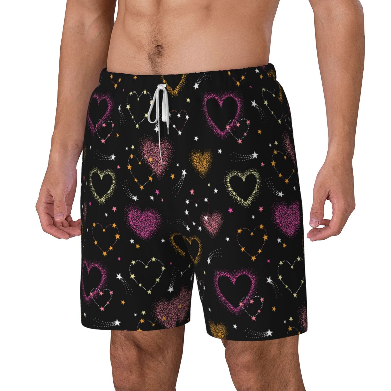 Rocae Heart and Stars for Men's Swim Trunks Quick Dry With Two Side ...