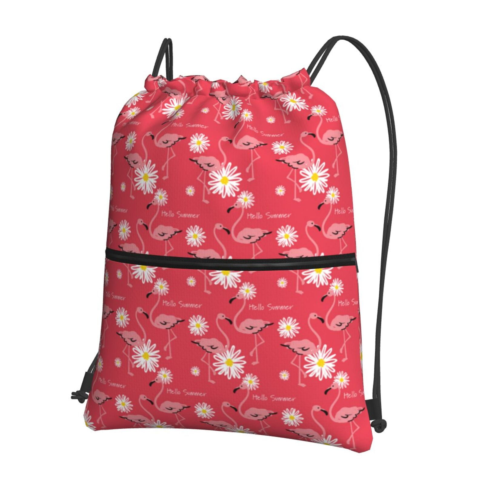 Rocae Hello Summer Flamingo for Drawstring zipper Backpack Gym Backpack Bag for Men and Women ...