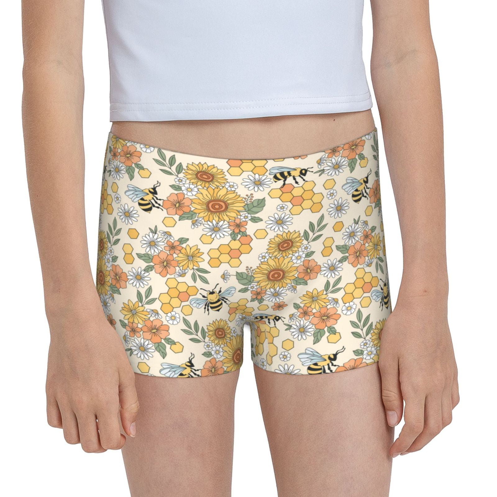 Rocae Hippie Bee Honeycomb for Girls' Cotton Boxer Briefs, Soft Mid ...