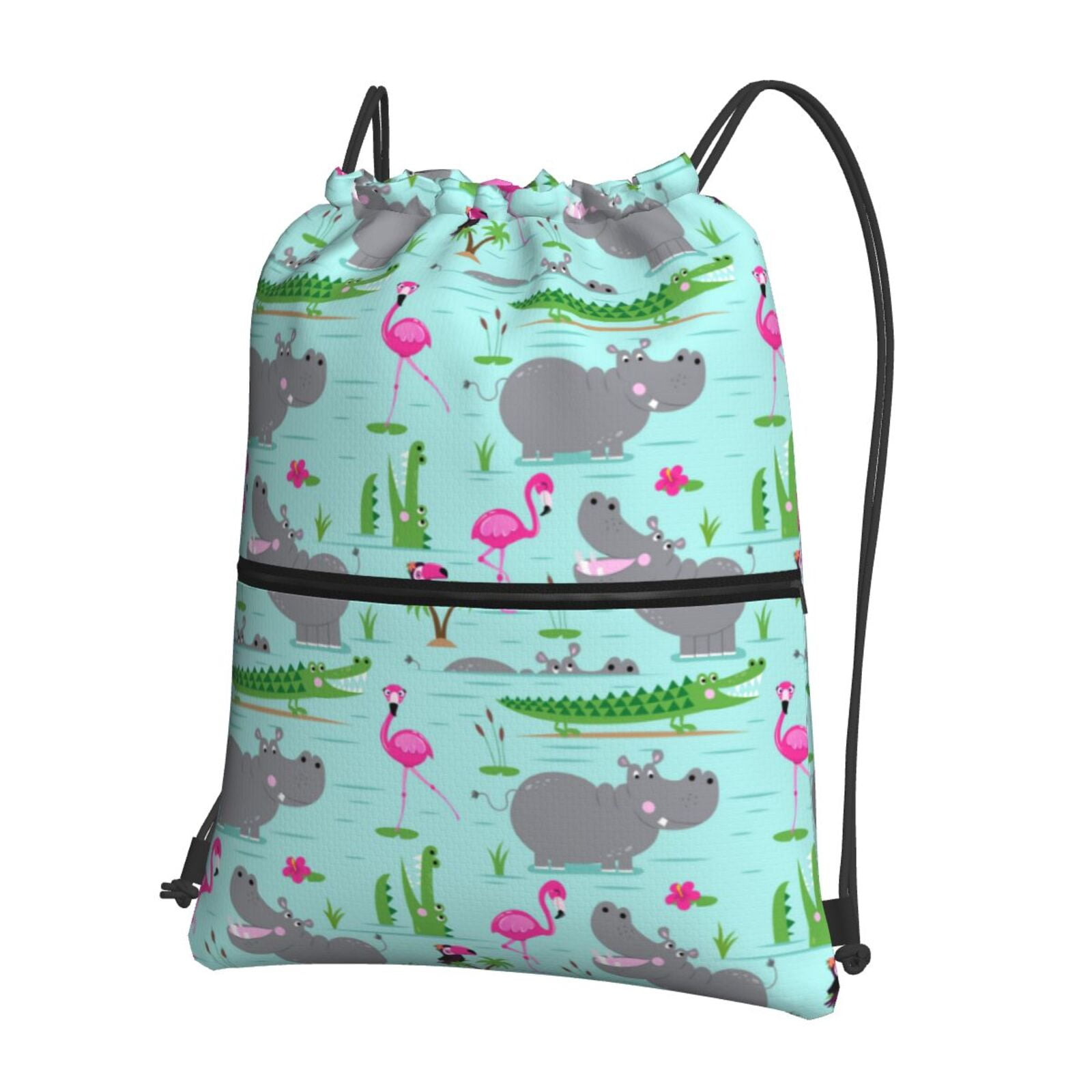 Rocae Hippo With Flamingos And Crocodiles for Drawstring zipper ...