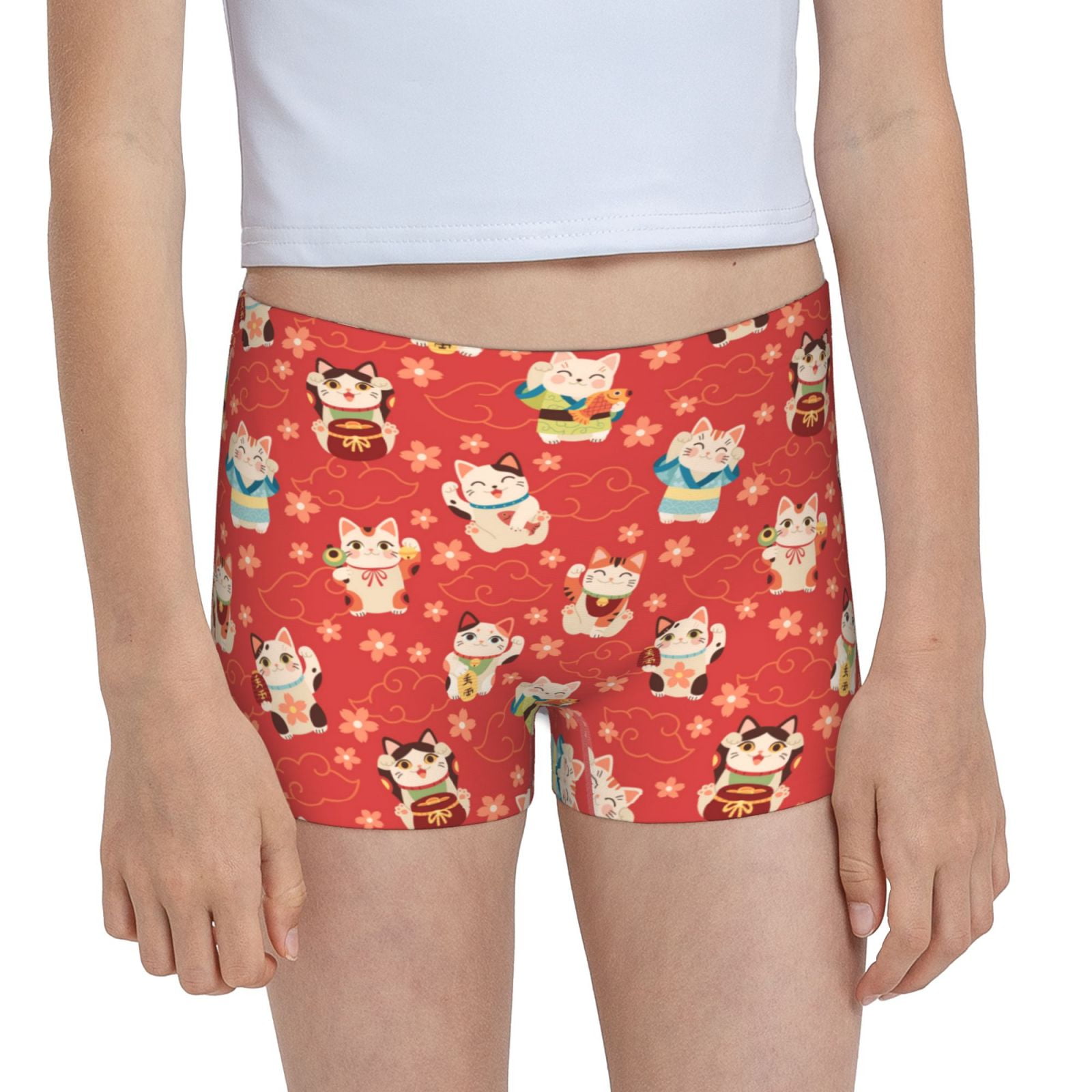 Rocae Japanese Maneki Cats for Girls' Cotton Boxer Briefs, Soft Mid ...