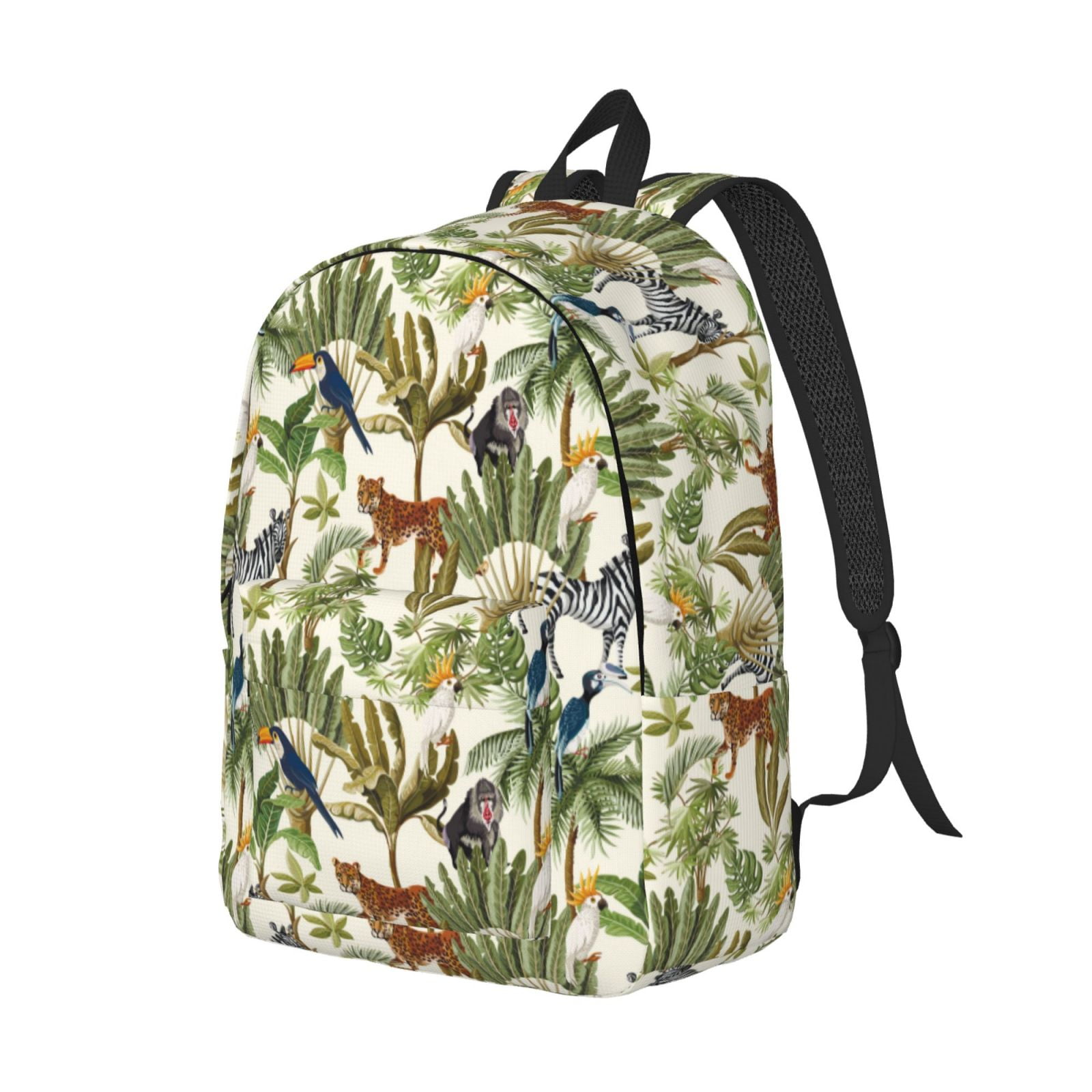 Rocae Jungle Animals for Durable Canvas Backpack Leisure Large Bag ...