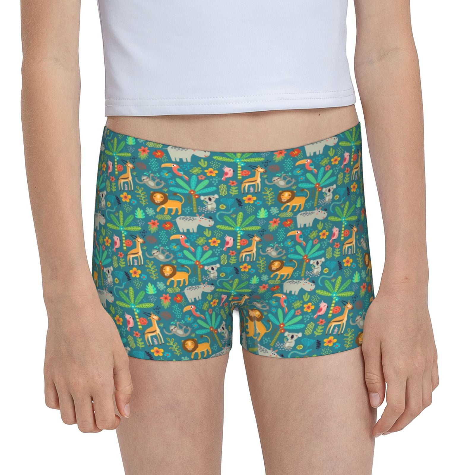 Rocae Jungle Animals for Girls' Cotton Boxer Briefs, Soft Mid-rise ...