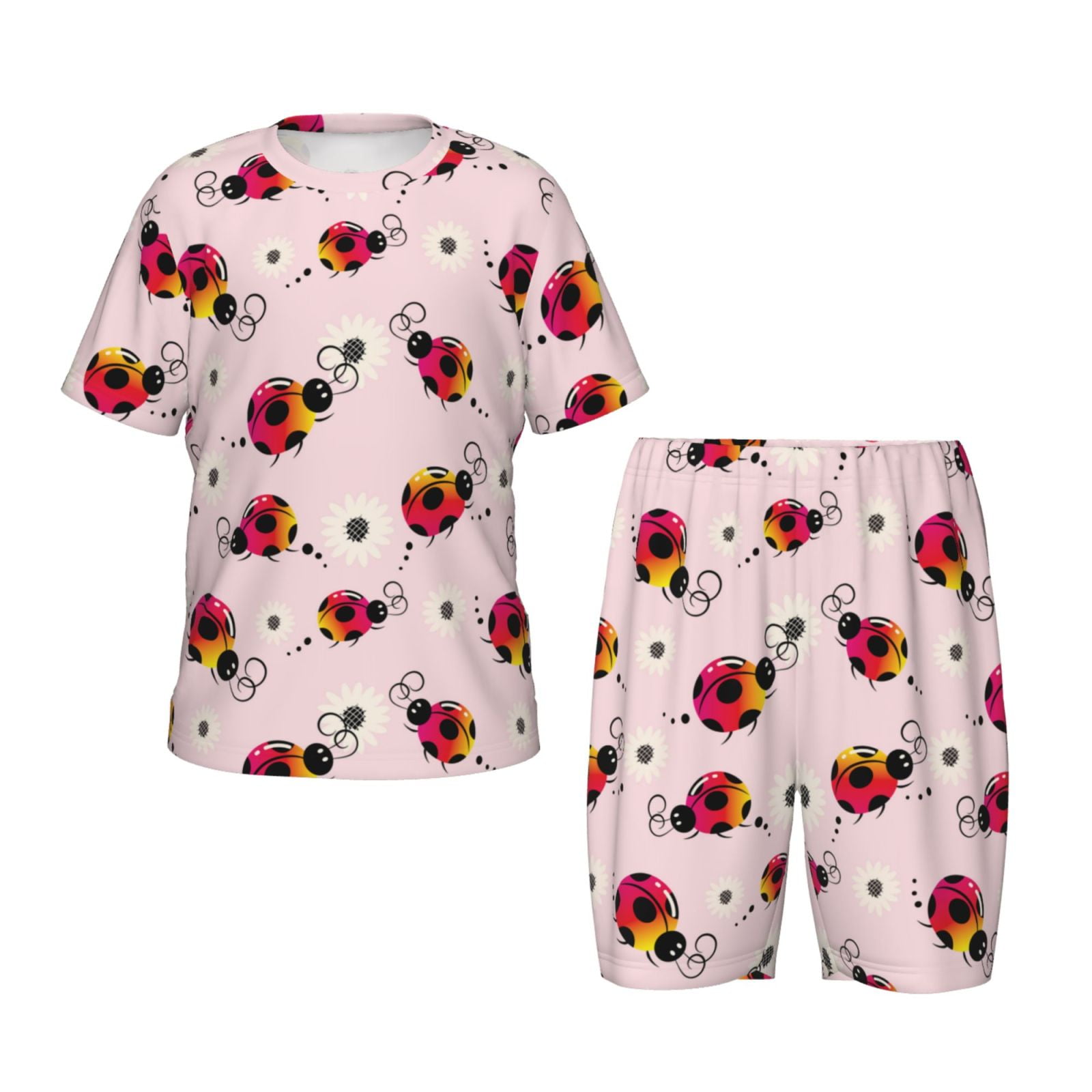 Rocae Ladybugs And Flower for Short-Sleeved Summer Pajama Set for Girls ...