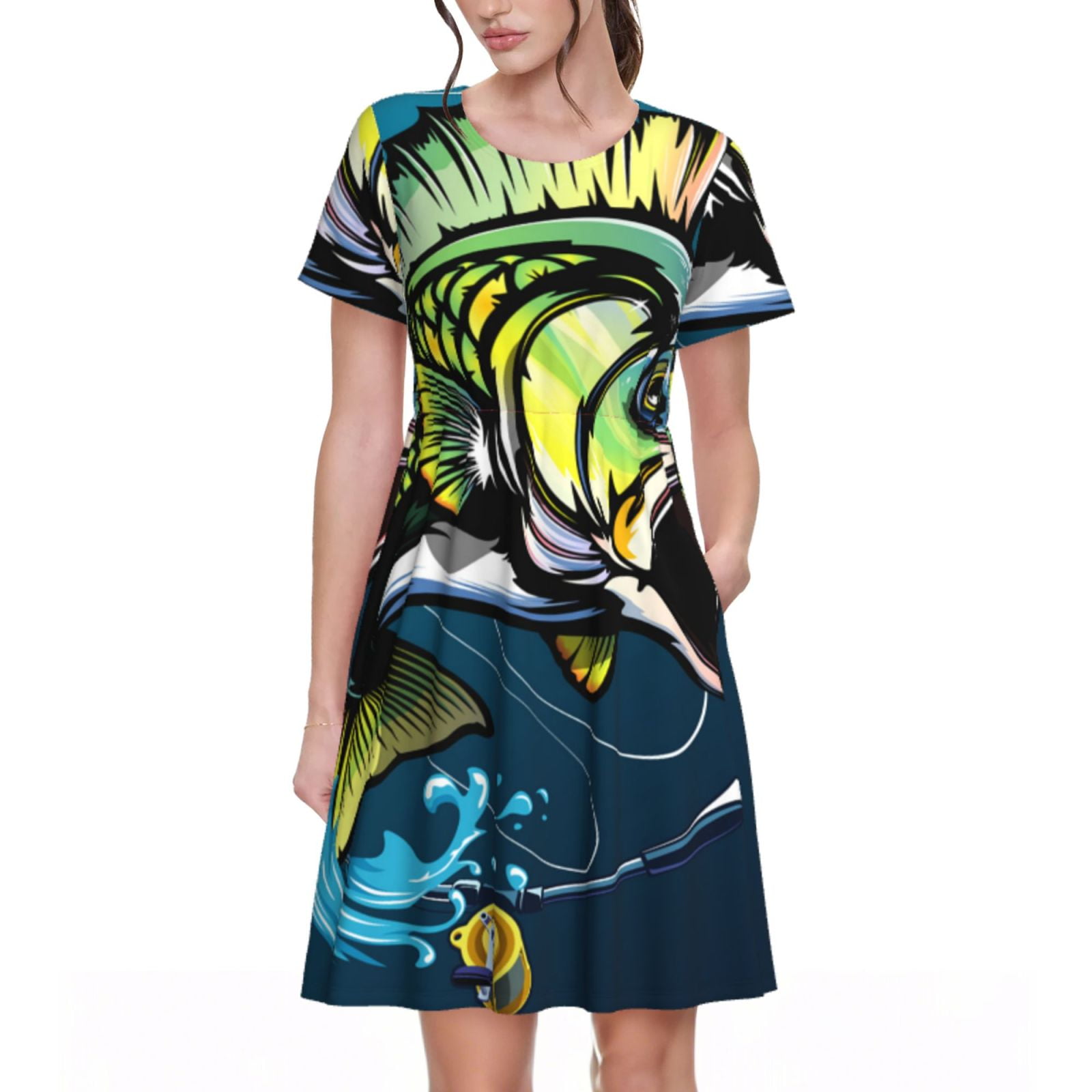 Rocae Largemouth Bass Fish for Dresses Summer Casual Ruffle Short ...