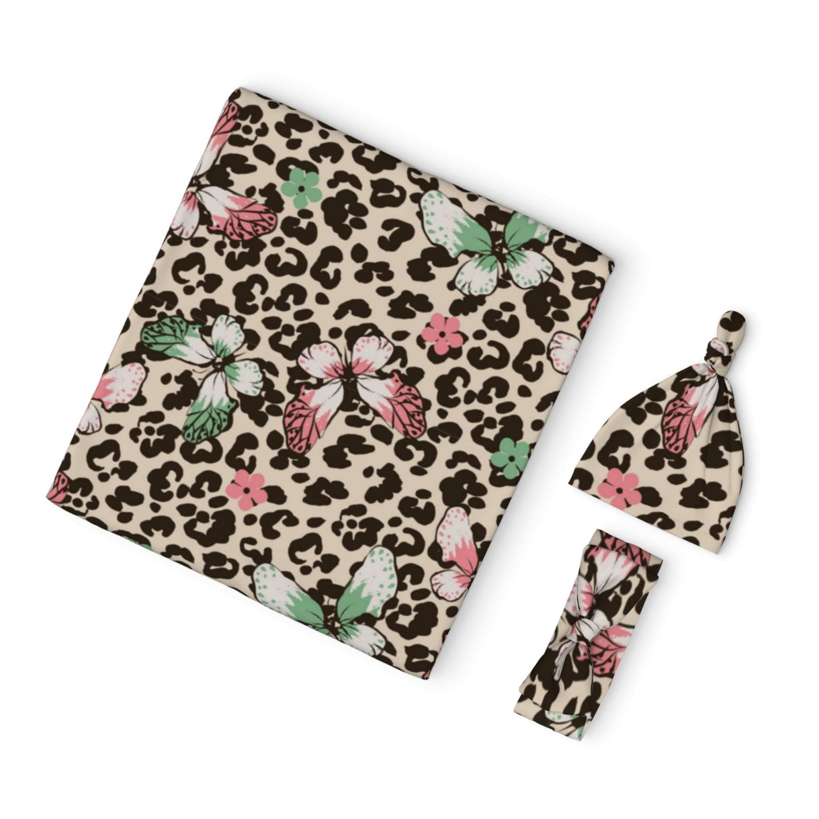 Rocae Leopard Dots for Newborn Swaddle Set with Matching Beanie Hat and ...