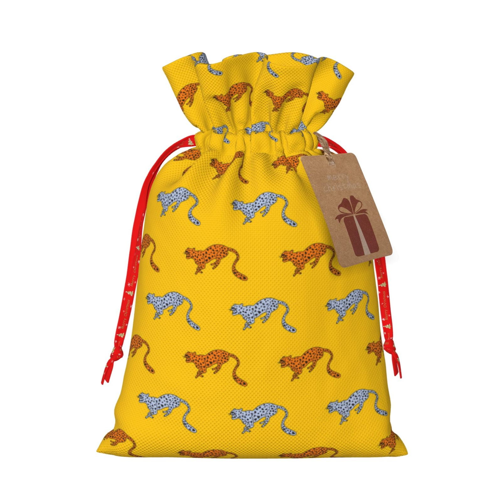 Rocae Leopard Print for Christmas Drawstring Linen Gift Bag with ...