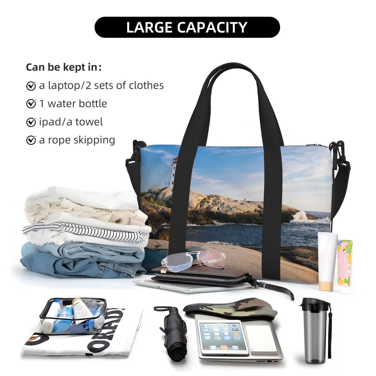 Rocae Lighthouse for Travel Shoulder Bag Top Handle Handbag with Yoga ...