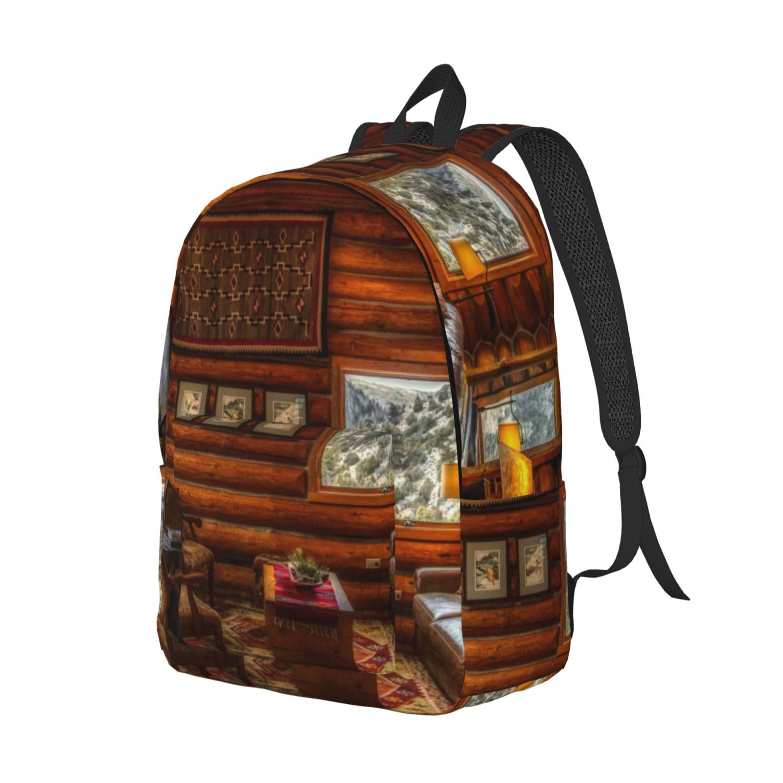 Rocae Log Cabin Inside for Durable Canvas Backpack Leisure Large Bag ...