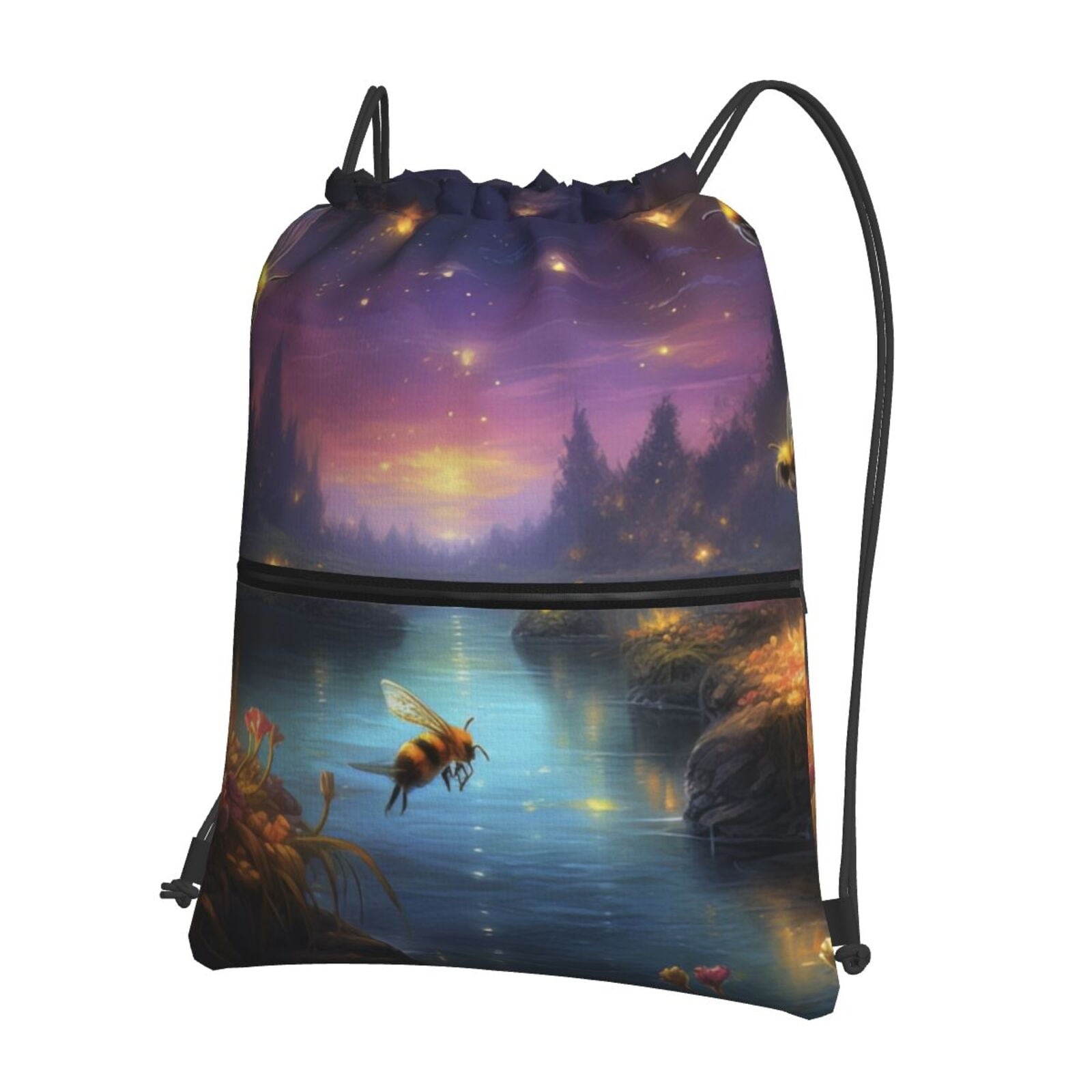 Rocae Magical Bees Twilight River for Drawstring zipper Backpack Gym ...