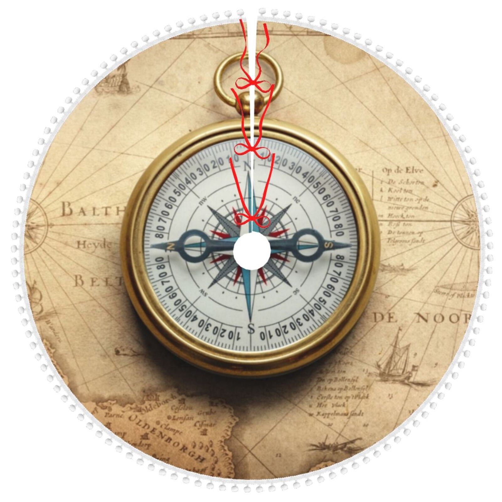Rocae Magnetic Old Compass On World Map for Christmas Tree Skirt with ...