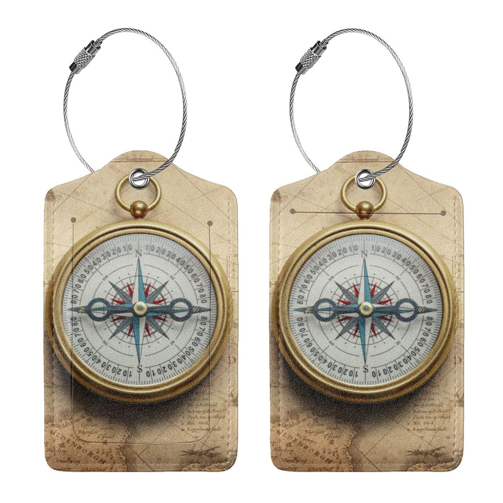 Rocae Magnetic Old Compass On World Map for Leather Luggage Baggage ...