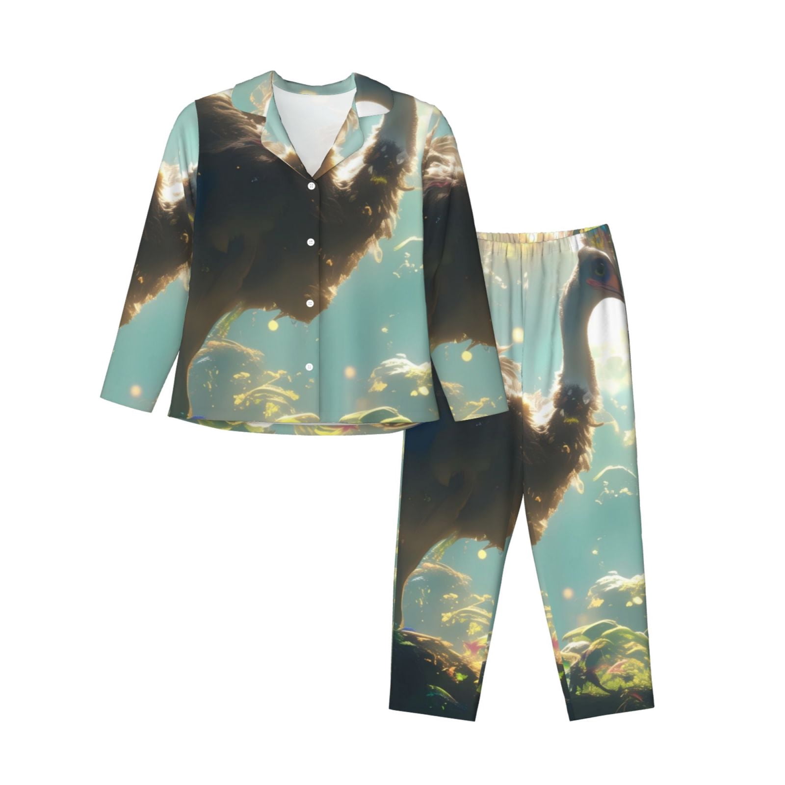 Rocae Majestic Ostrich In Forest for Pajamas for Women Set Lounge Sets ...