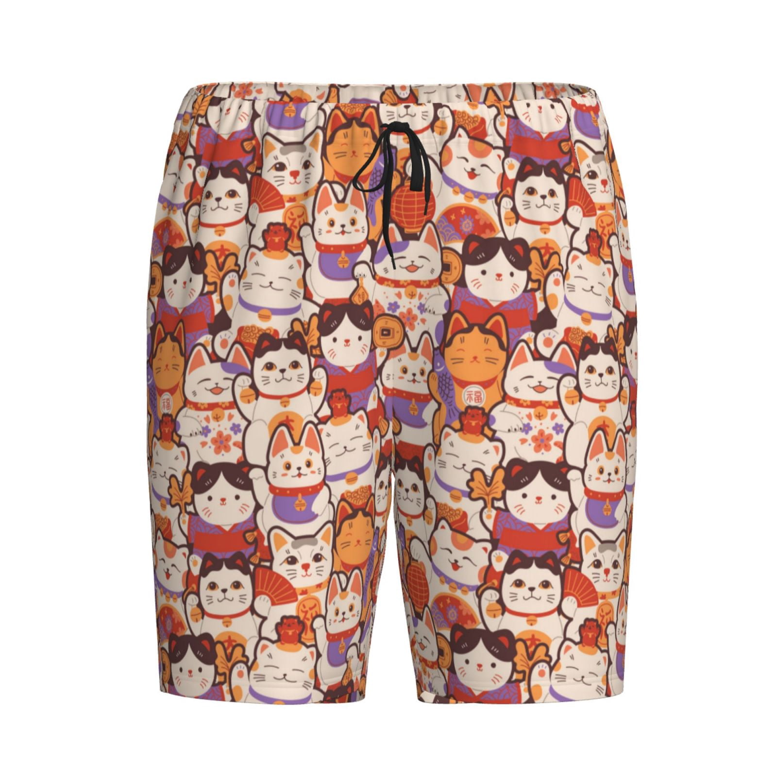 Rocae Maneki-Neko Cats for Men's Soft Sleep Pajama Shorts, Waistband ...