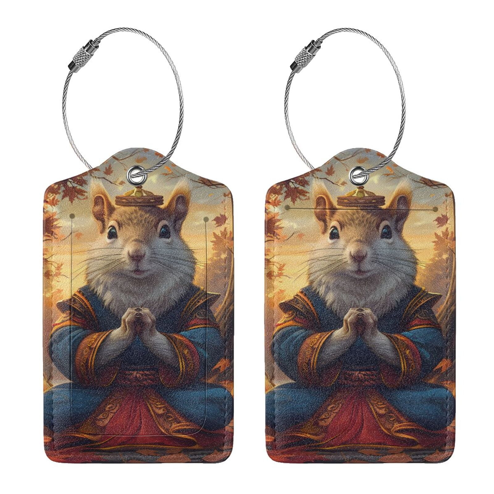 Rocae Maple Leaf Meditating Squirrel for Leather Luggage Baggage Tags ...