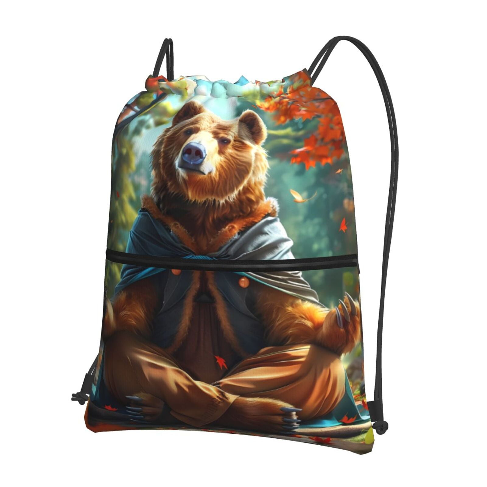 Rocae Maple Meditating Bear for Drawstring zipper Backpack Gym Backpack ...