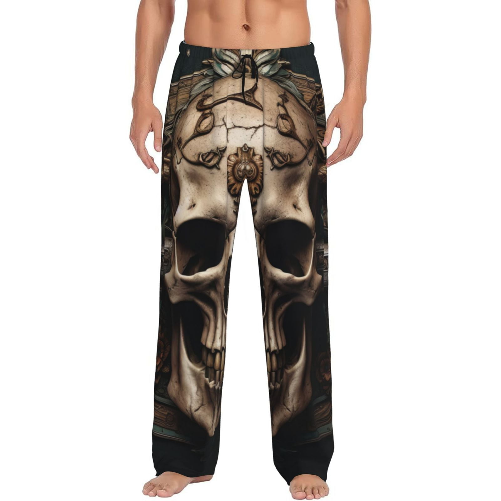Rocae Metal Style Horned Skull Mens Pajama Pants Pj Pants Mens Lounge ...