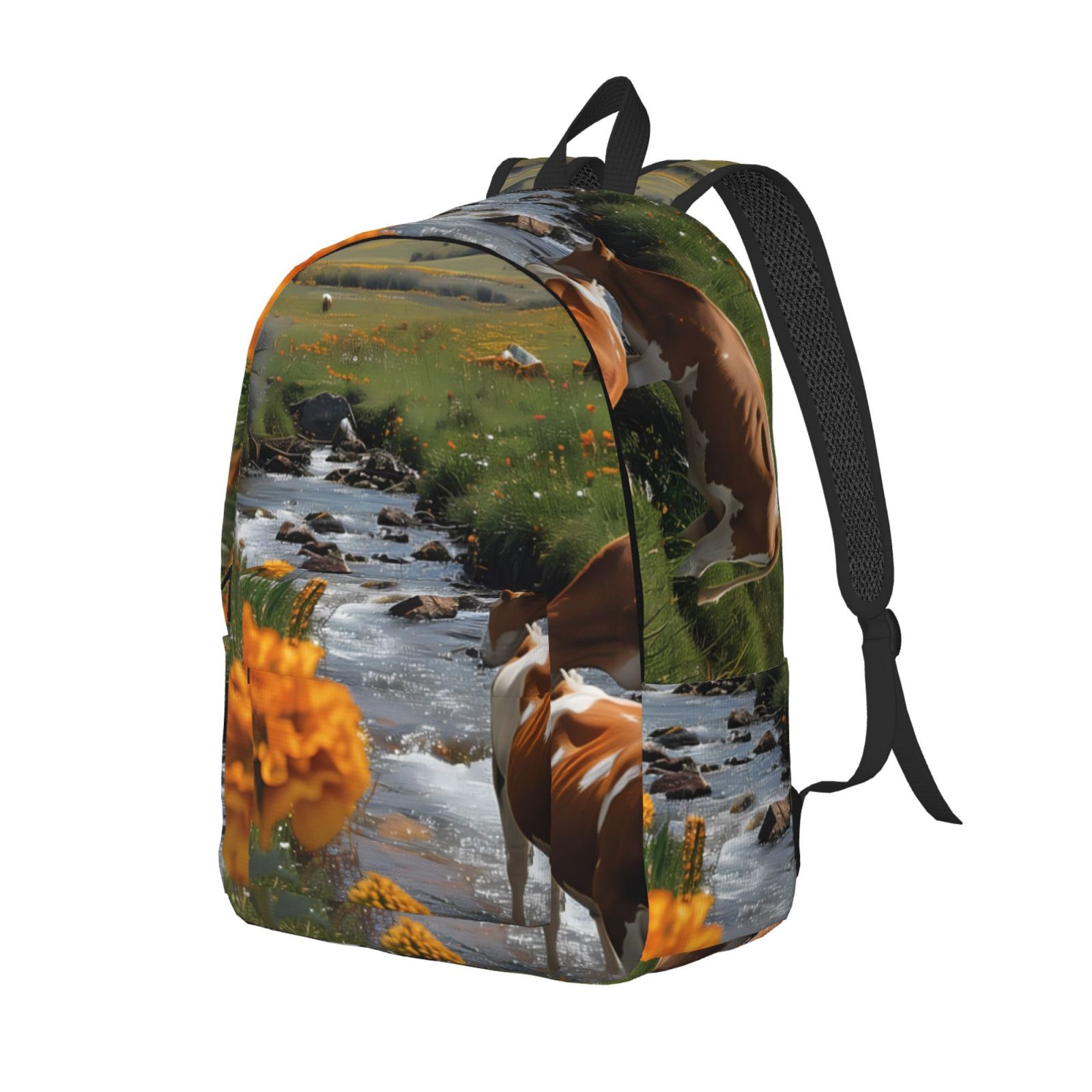 Rocae Mountain Cows Flower Stream for Canvas College Laptop Backpack ...