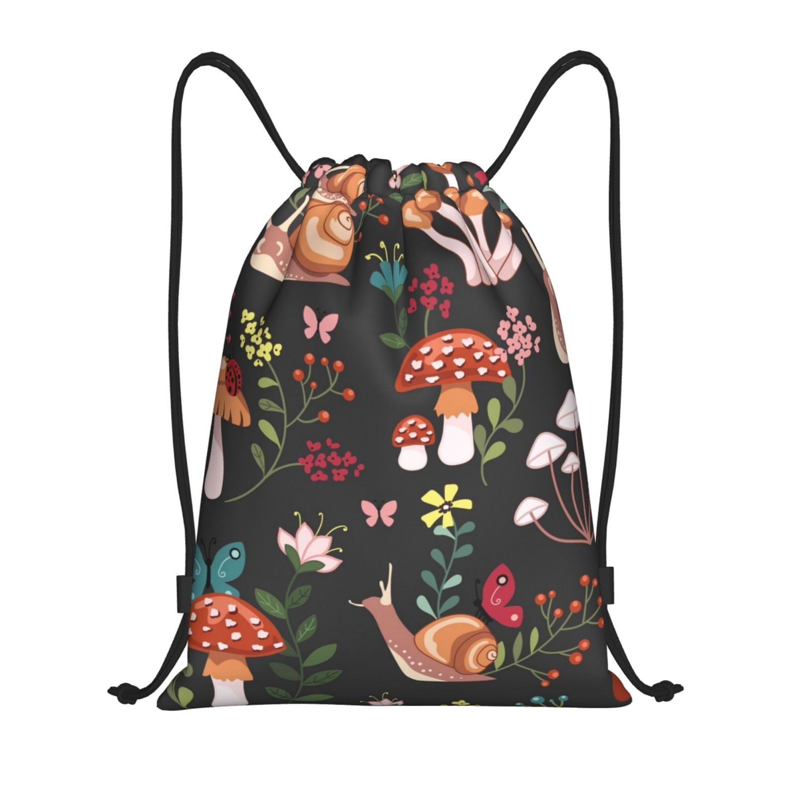 Rocae Mushroom With Snails for Gym Bag Drawstring Bags Gym Backpack for Gym, Travel, Sports ...