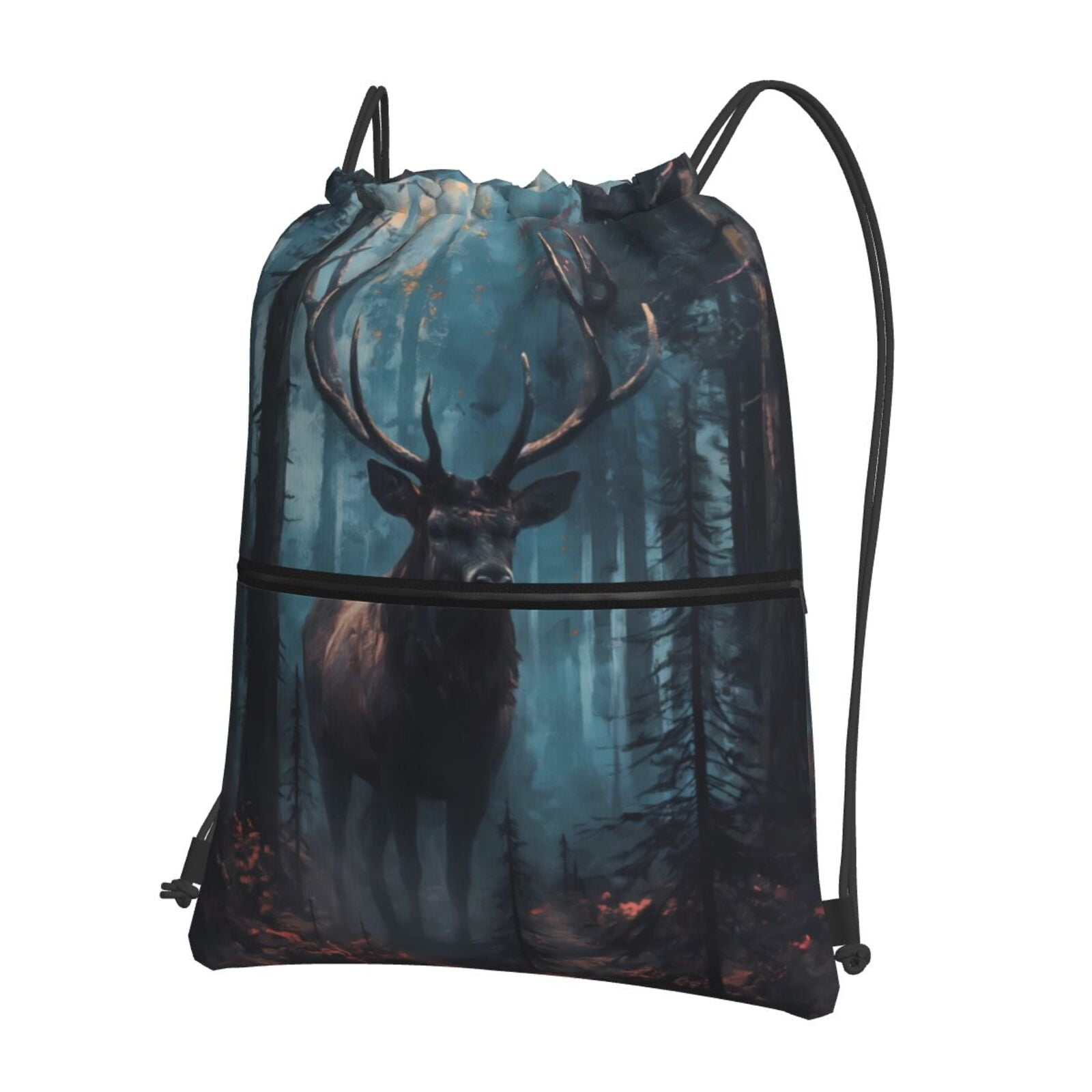 Rocae Mystical Forest Elk for Drawstring zipper Backpack Gym Backpack ...