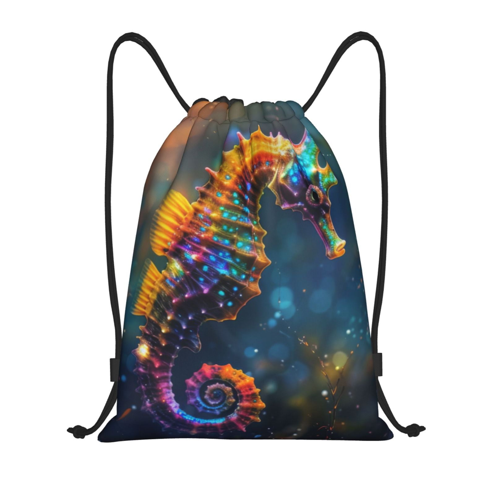 Rocae Neon Seahorse Underwater Realm for Gym Bag Drawstring Bags Gym ...