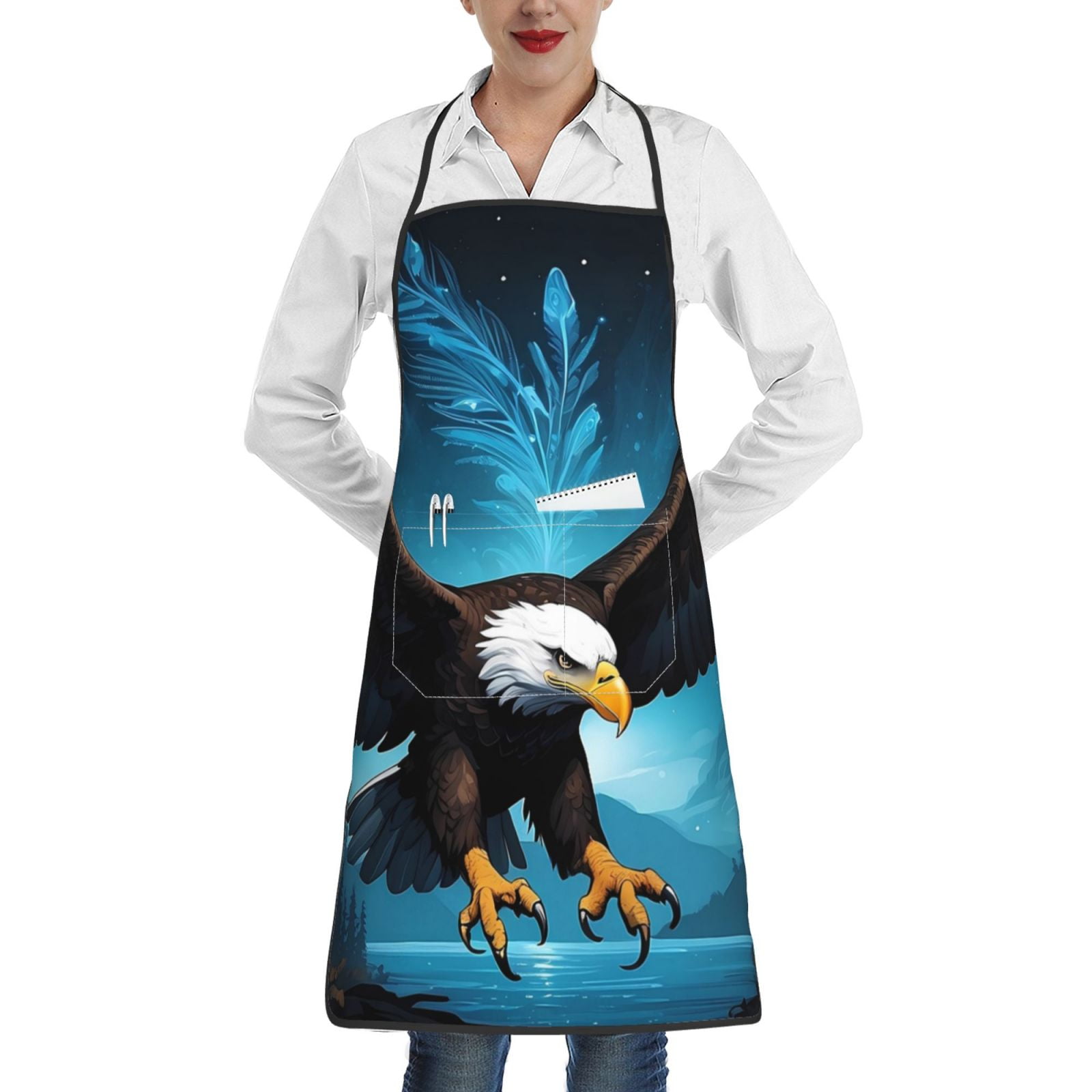 Rocae Night Sky Forest Bald Eagle for Kitchen Aprons for Women ...
