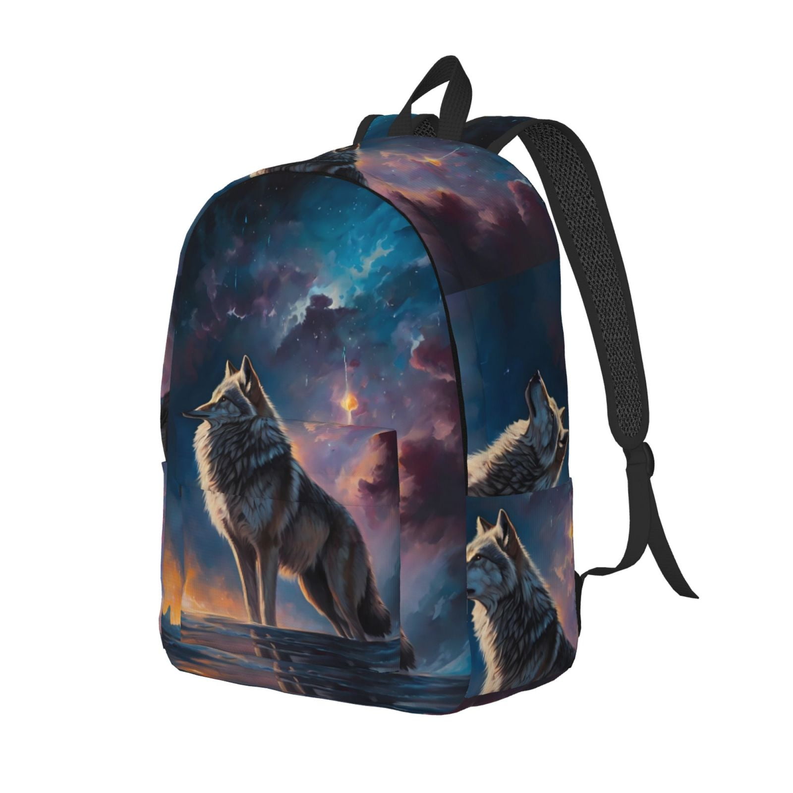 Rocae Night Sky Wolf for Canvas College Laptop Backpack for Men Women ...